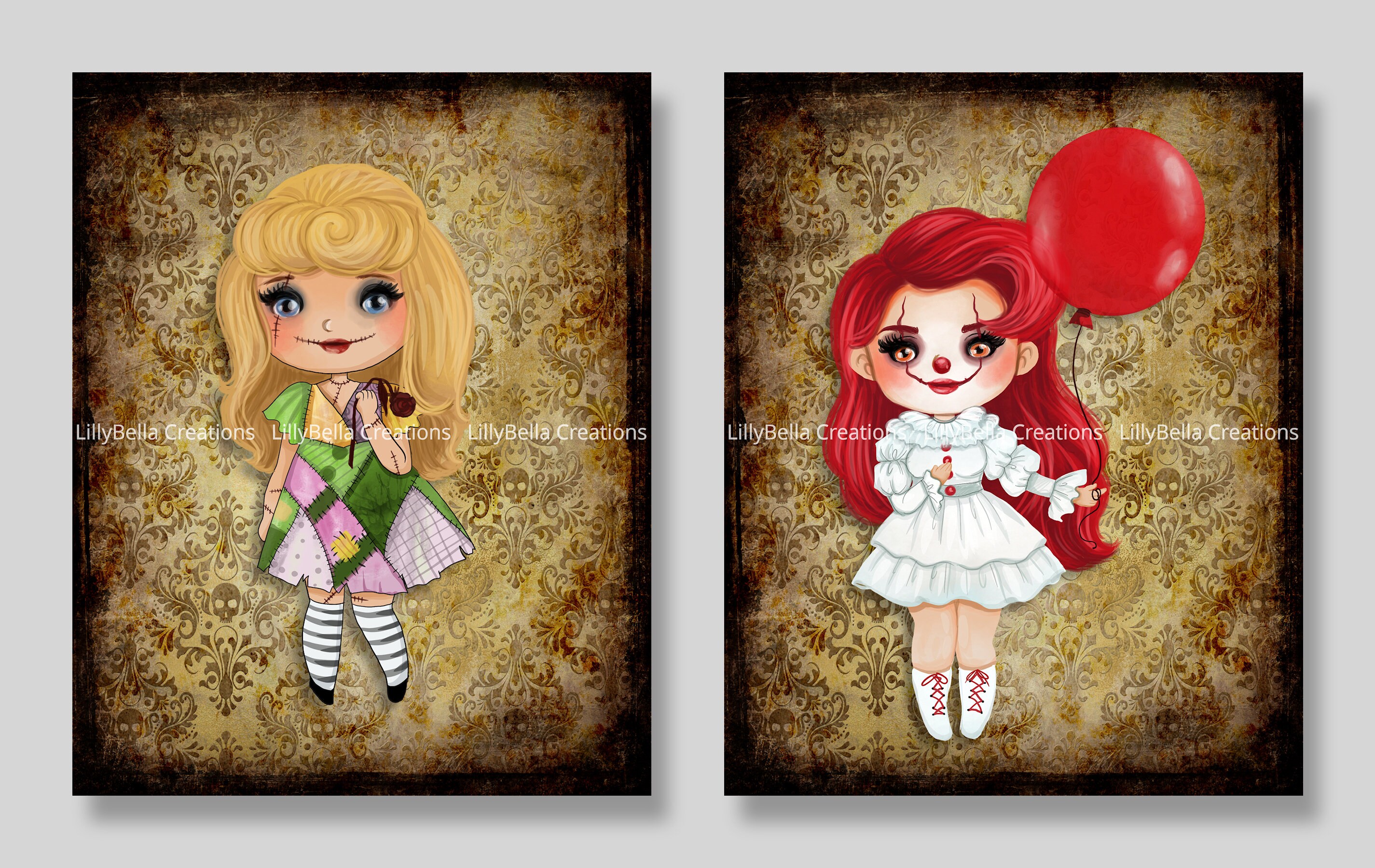 15 Princess Horror Movie Art Digital Prints Snow White, Aurora, Ariel ...