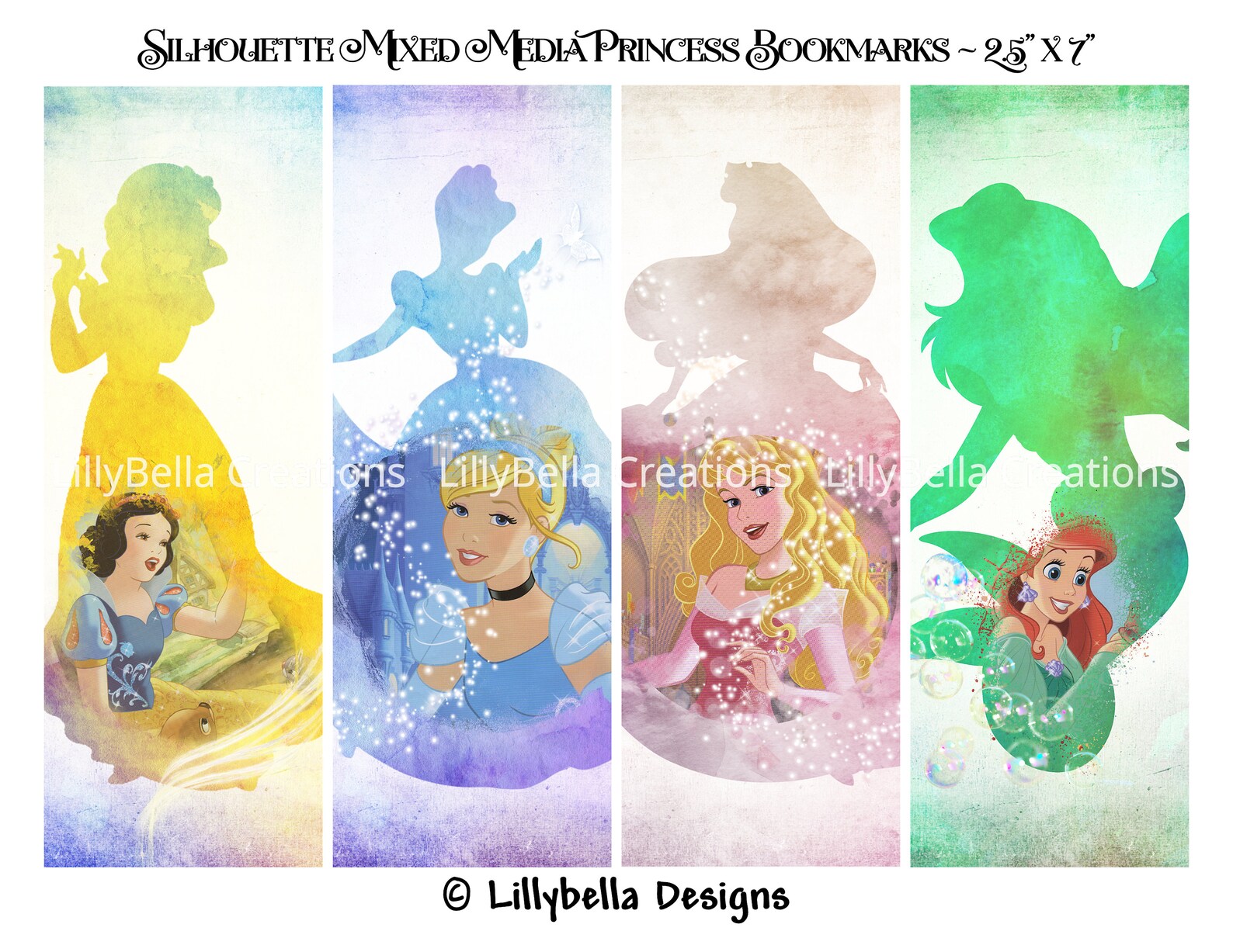 Disney Princesses 24 Digital Art Bookmarks 2.5 x | Etsy