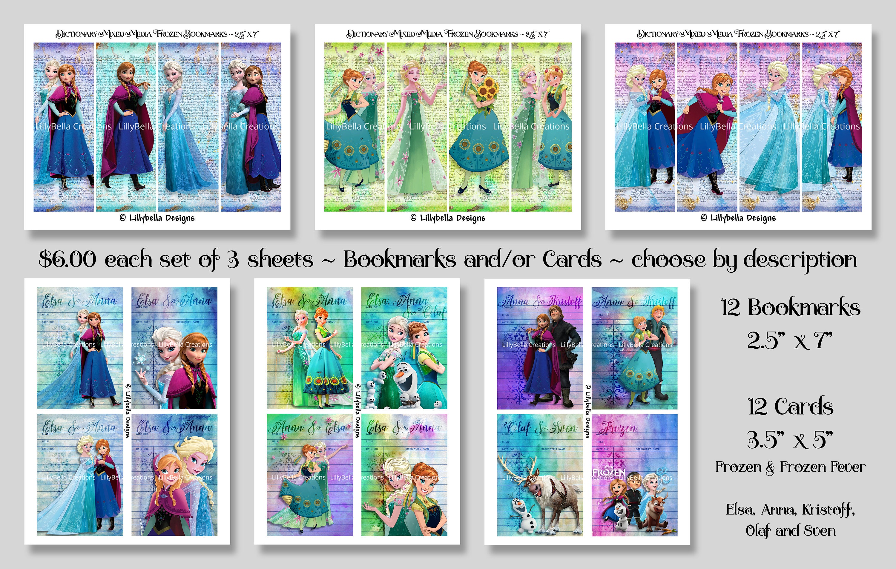 12 Frozen Frozen Fever Watercolor Library Card Dictionary - Etsy