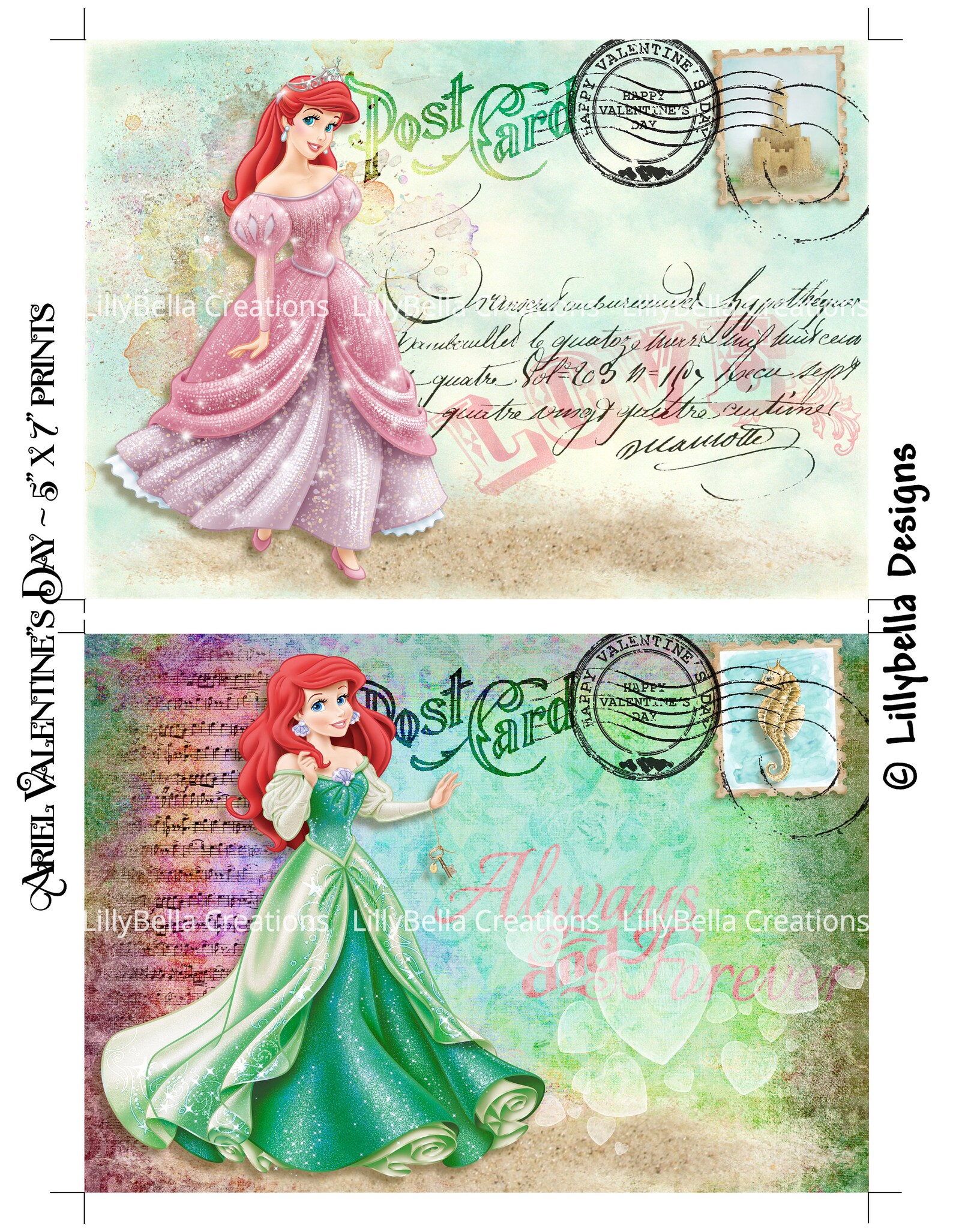 16 Princess Holiday Postcards 5 X 7 DIGITAL PRINTS ~ Ariel, Belle ...