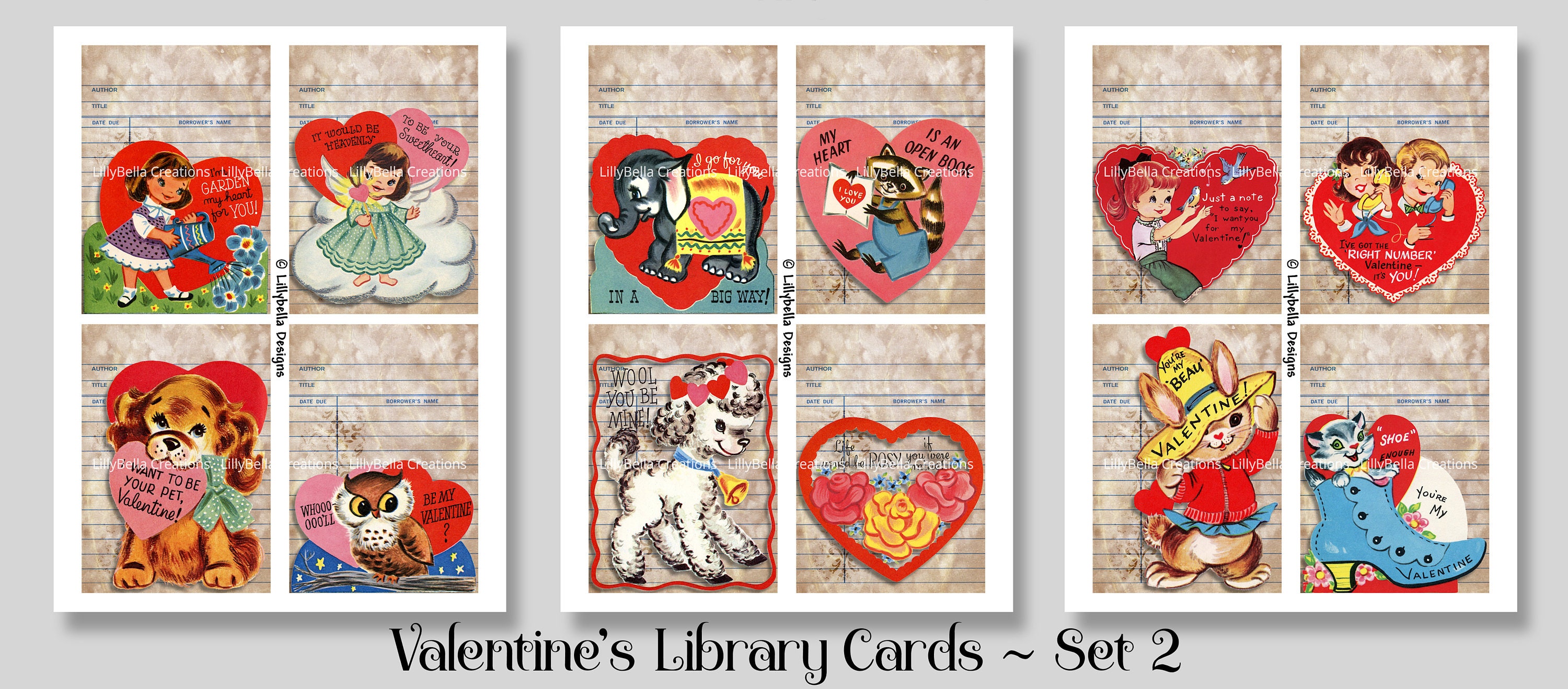36 Watercolor Mixed Media Valentine Library Cards 3.5 X 5 12 a Set ...