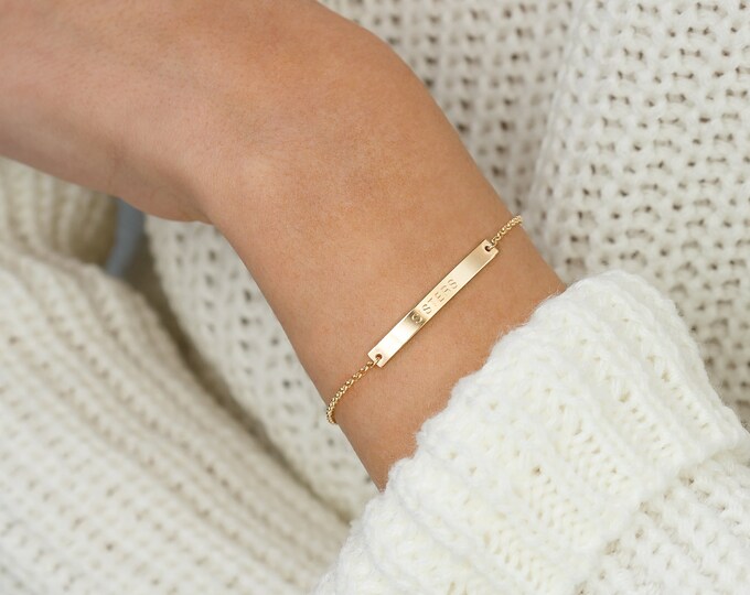 Personalized Bracelet for Women Gold Bar Bracelet Engraved Bracelet ...