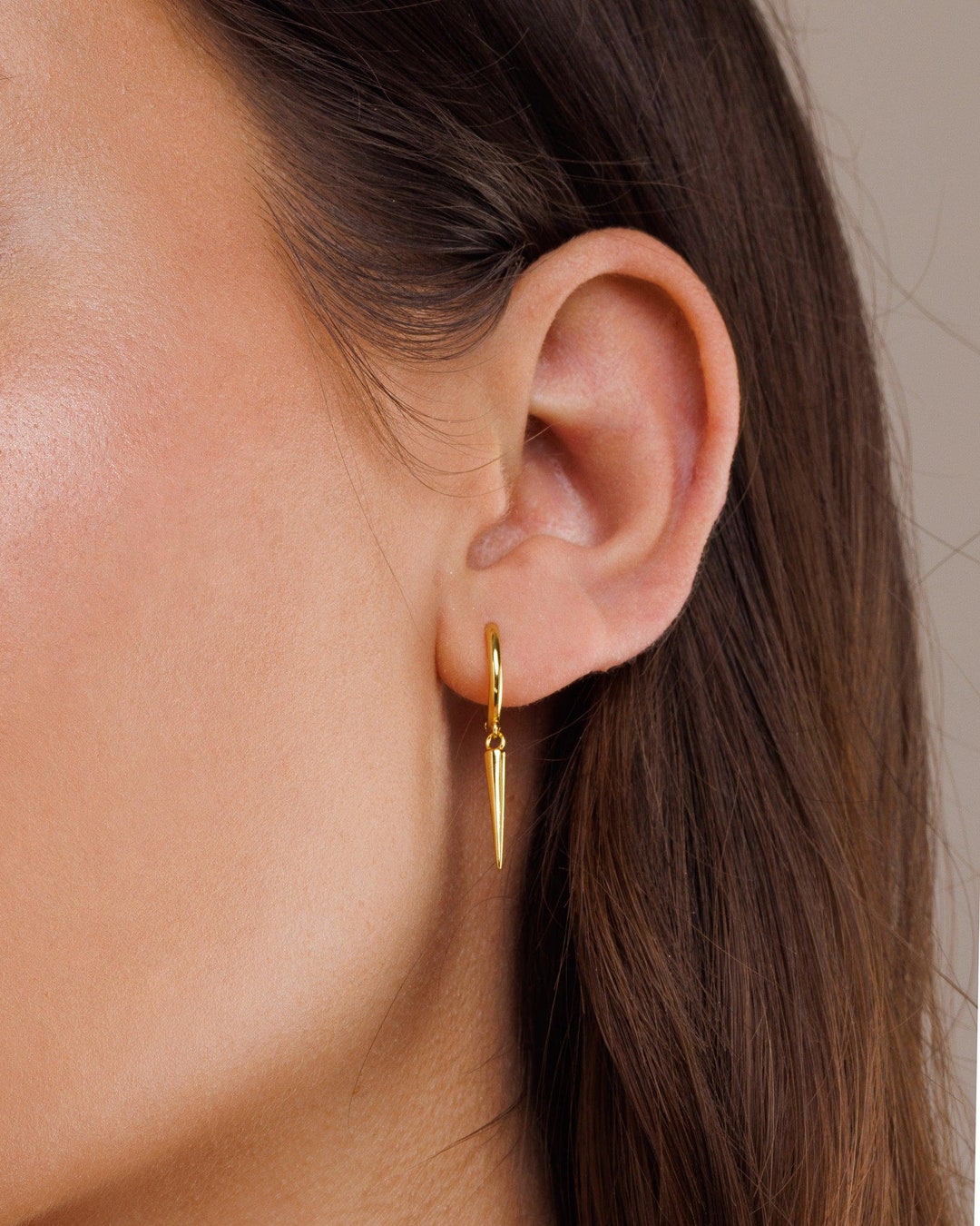 Gold Spike Hoop Earrings, Small Dagger Hoops, Dainty Drop Huggies, Gold ...