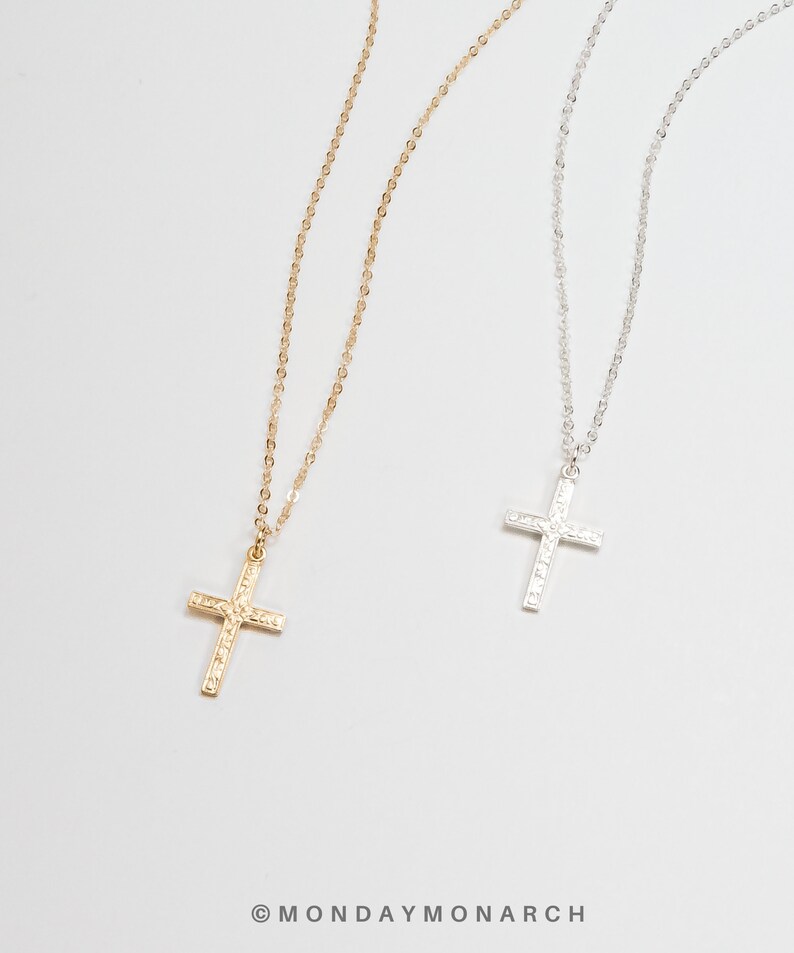 Textured Gold Cross Necklace Silver Cross Necklace Women Big - Etsy