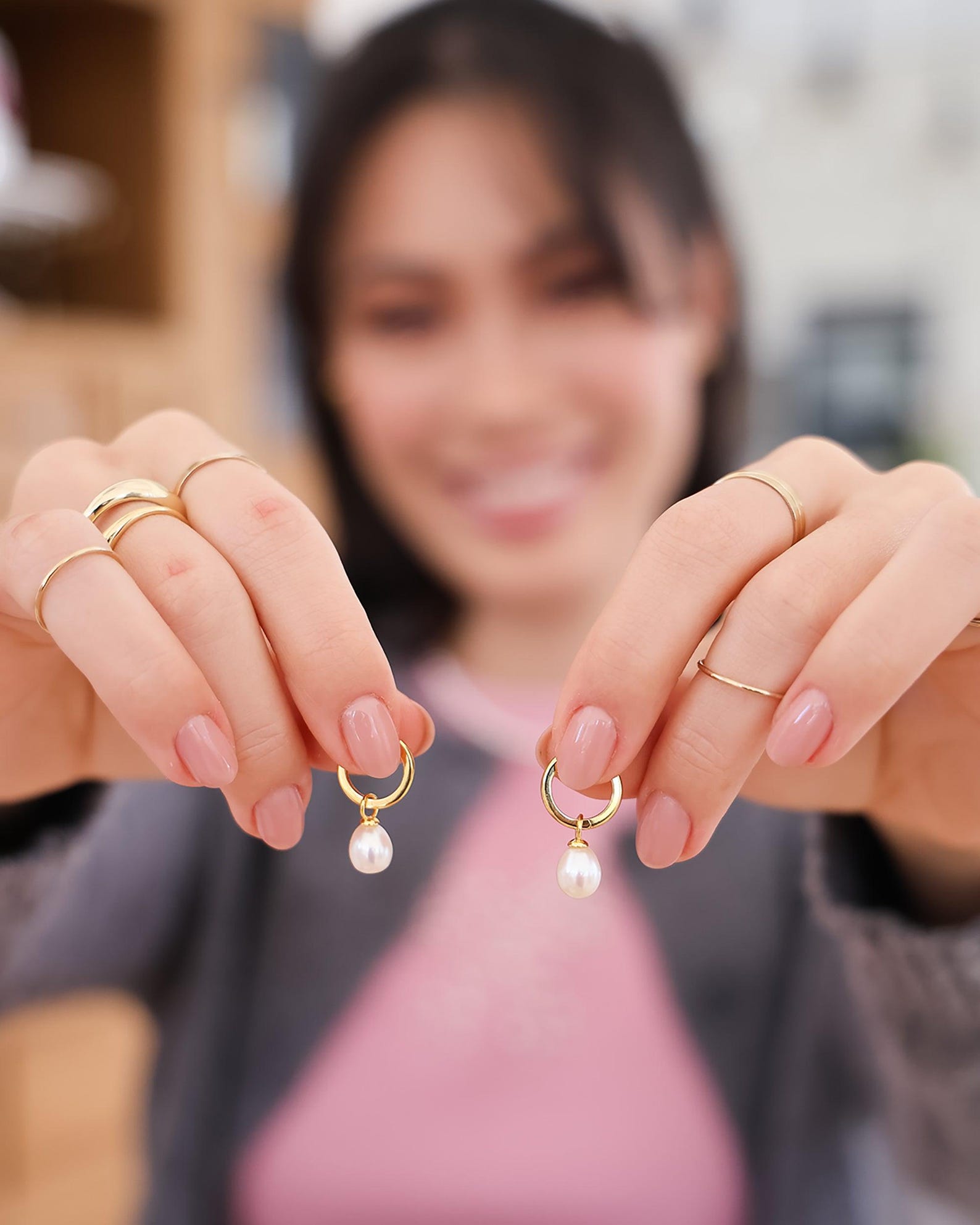 Gold Pearl Earrings, Pearl Drop Hoops, Dainty Pearl Hoop Earrings ...