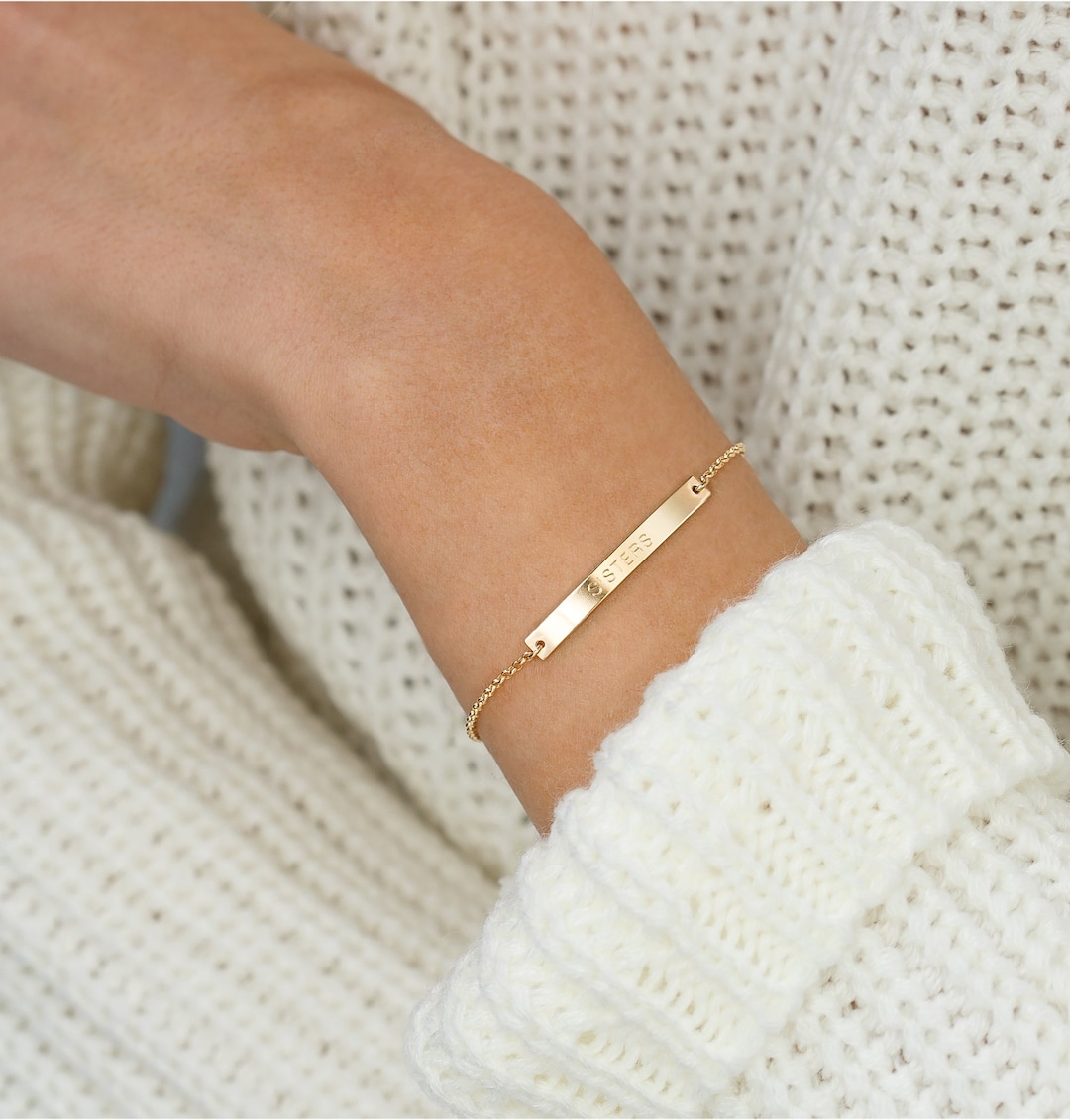 Personalized Bracelet for Women Gold Bar Bracelet Engraved Bracelet ...