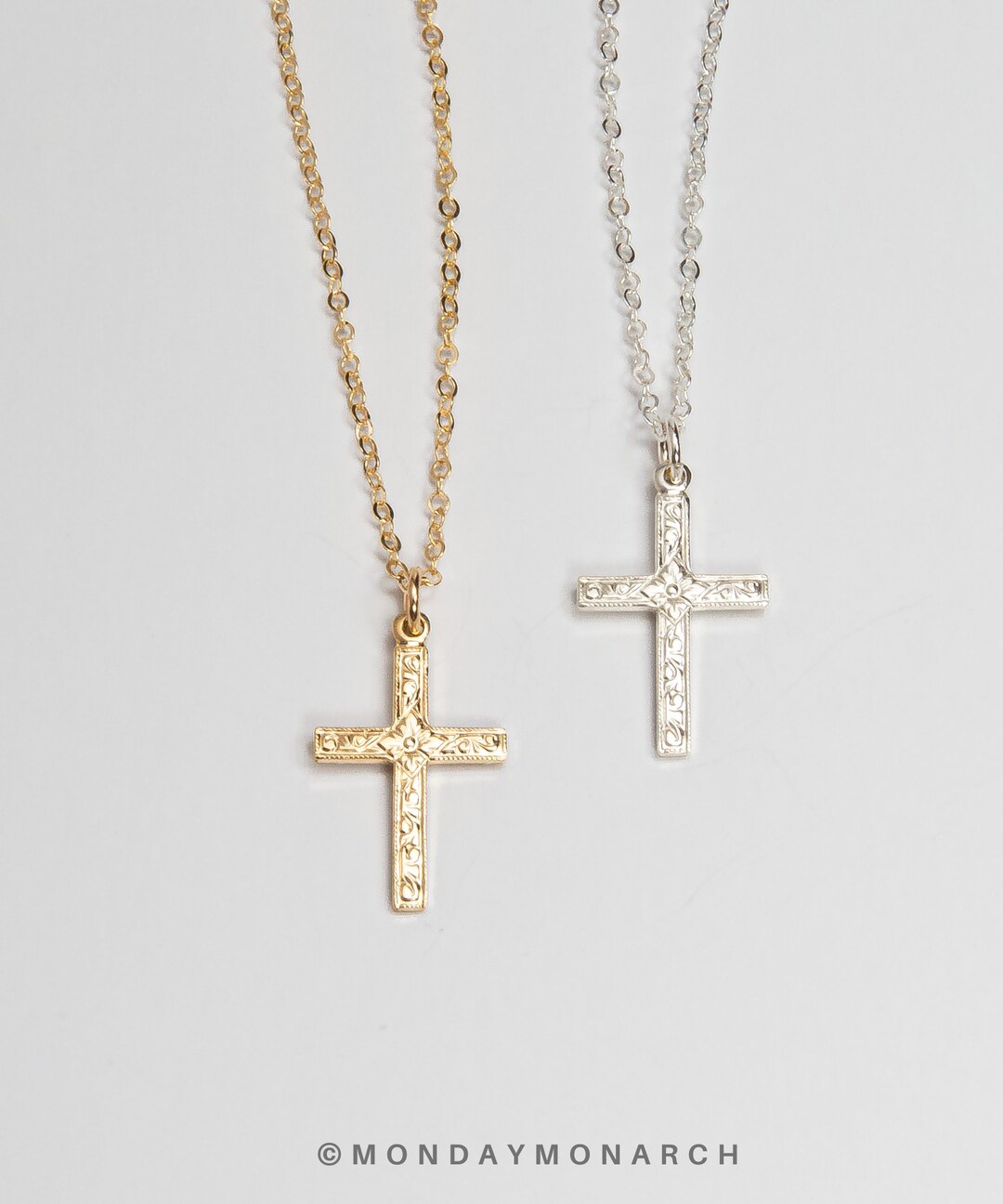 Textured Gold Cross Necklace Silver Cross Necklace Women Big - Etsy