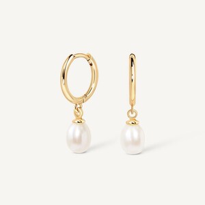 Petite Pearl Hoops, Small Pearl Hoop Earrings, Dainty Pearl Hoops, Gold Hoop Earrings ...