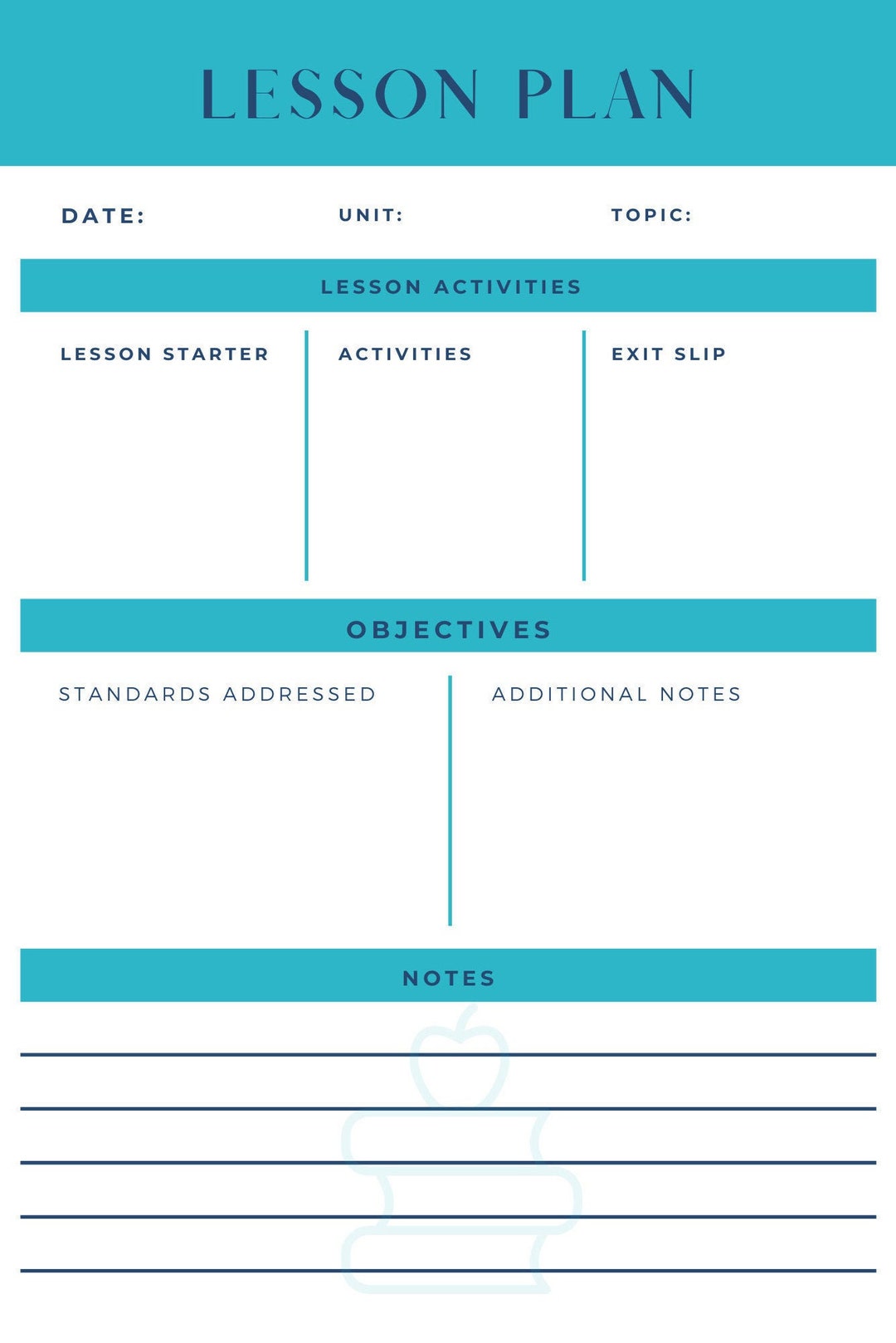 Lesson Plan Digital Worksheet - Etsy