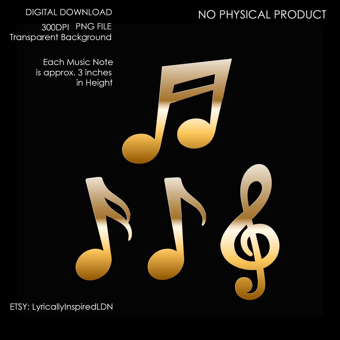 Gold Music Notes Digital Art - Musical Set, Printable PNG, Music Lover ...