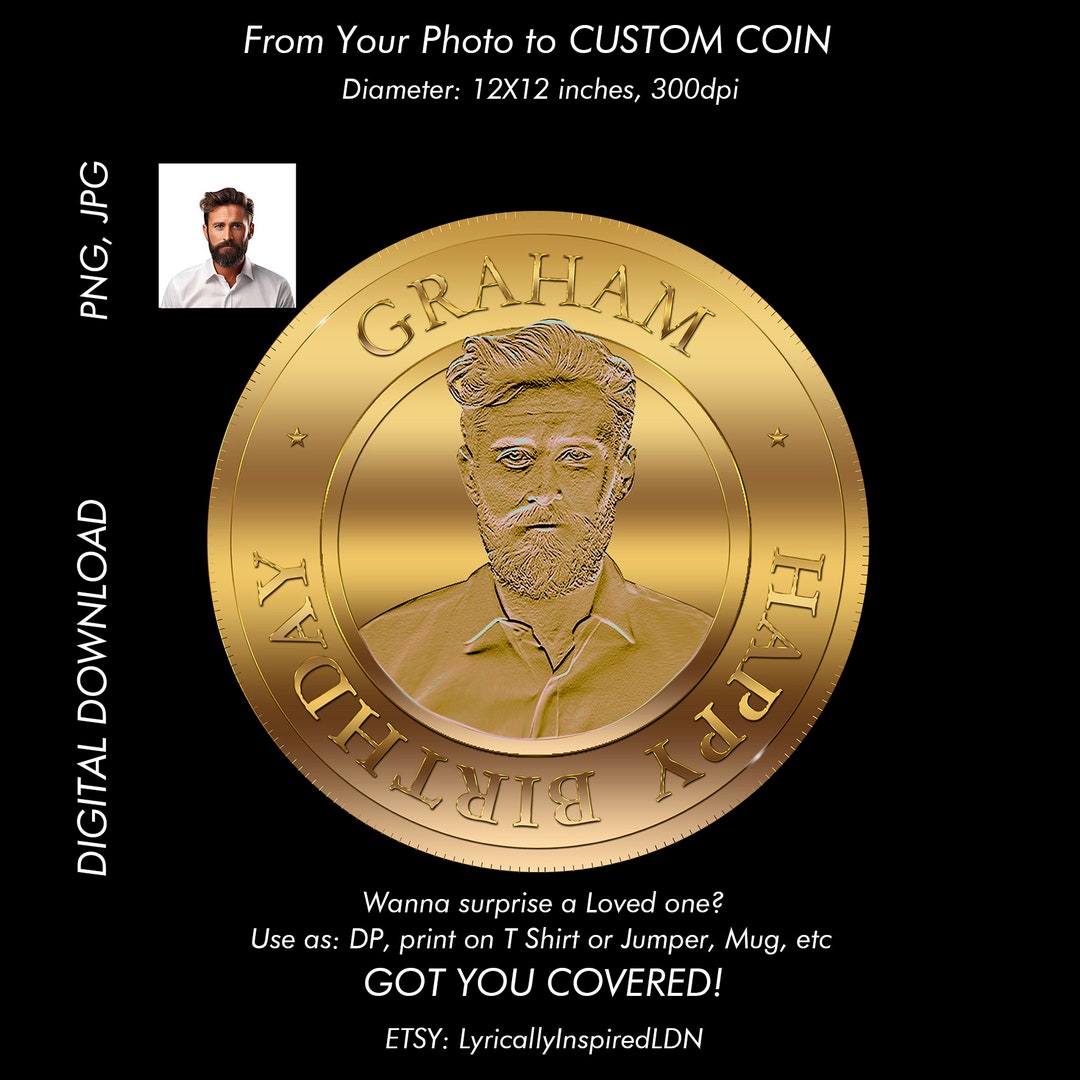Custom Printable Coin, Happy Birthday, Digital Download PNG, Your Photo ...