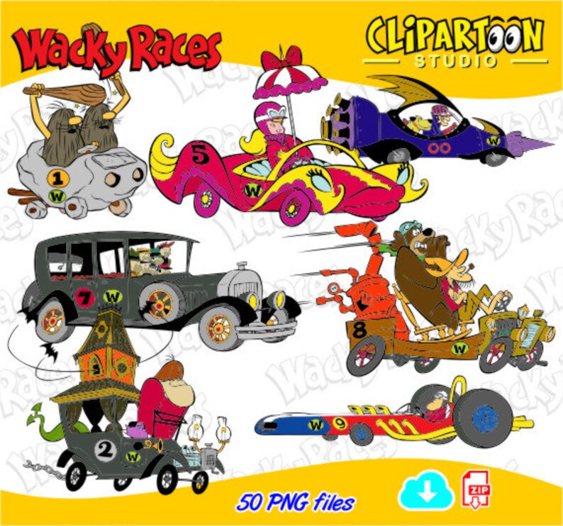 50 Wacky Races Cliparts Printable Digital Graphic Instant | Etsy
