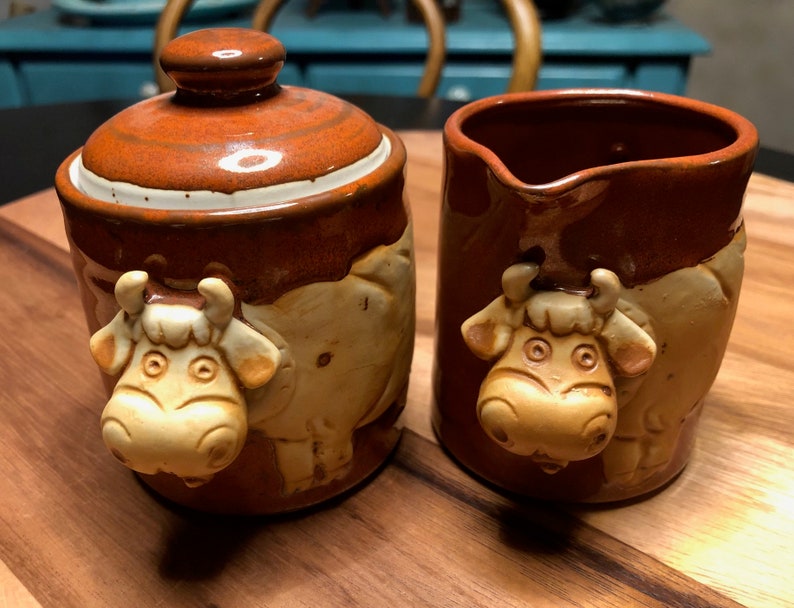 Enesco/cow/pottery Cow Creamer and Sugar Bowl With Lid/enesco/japan ...