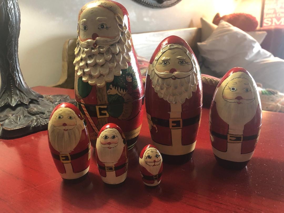 Santa Nesting Dolls/wood/hand Painted/six Santas - Etsy