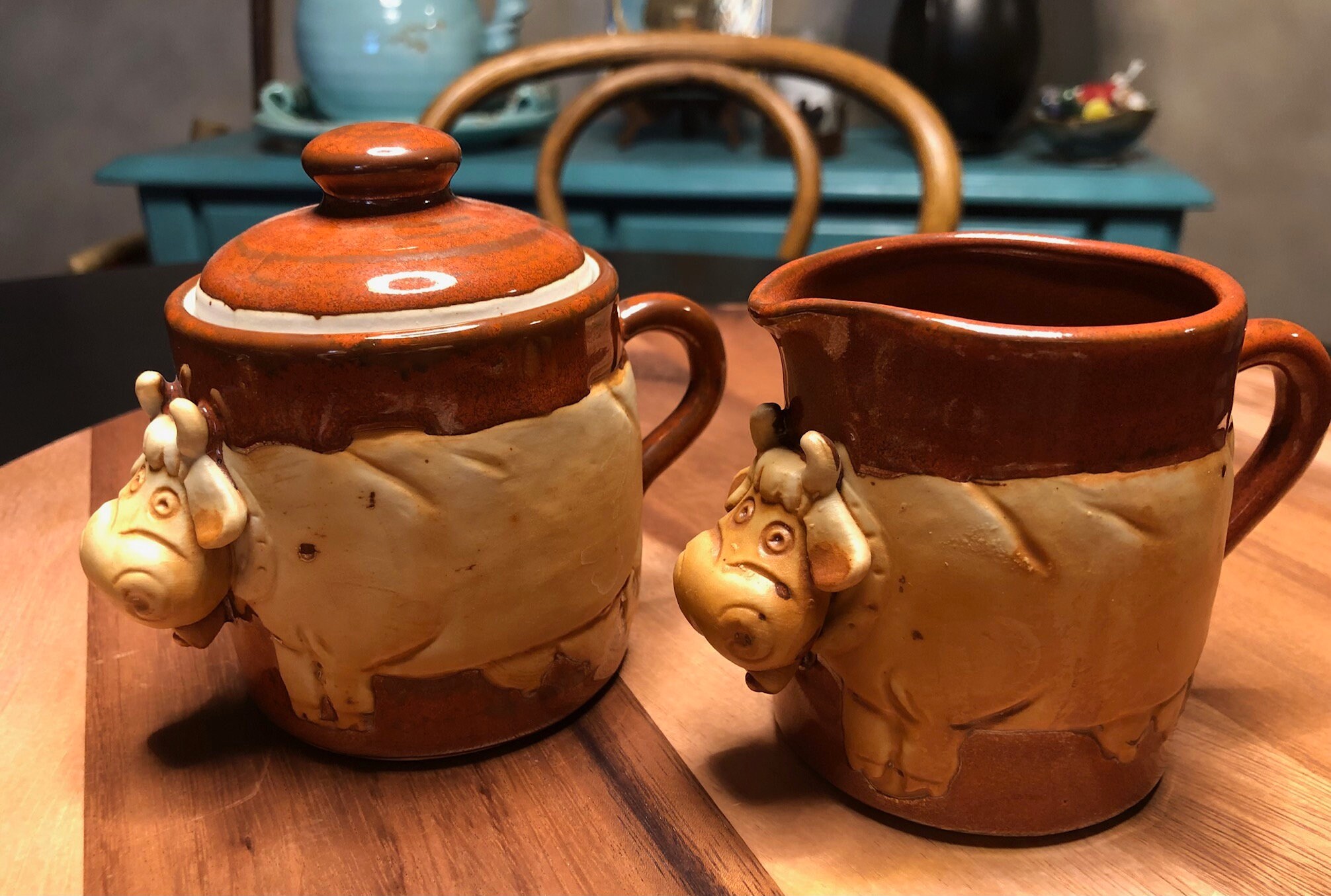Enesco/cow/pottery Cow Creamer and Sugar Bowl With Lid/enesco/japan ...