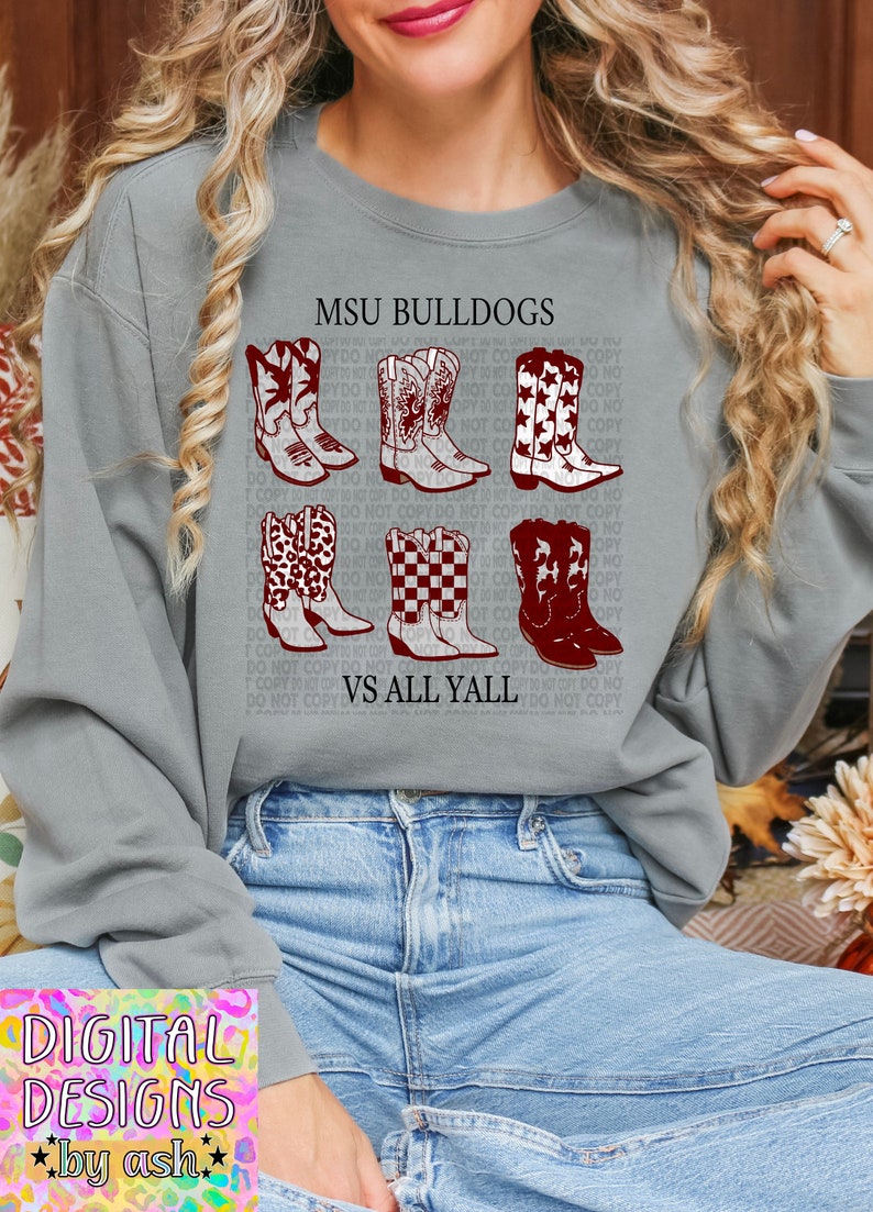 MSU Bulldogs Vs All Yall, Sec Football Mississippi State Cowboy Boot ...
