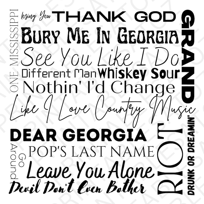 Kane Brown Inspired Black Design, Different Man Album Song List, PNG ...