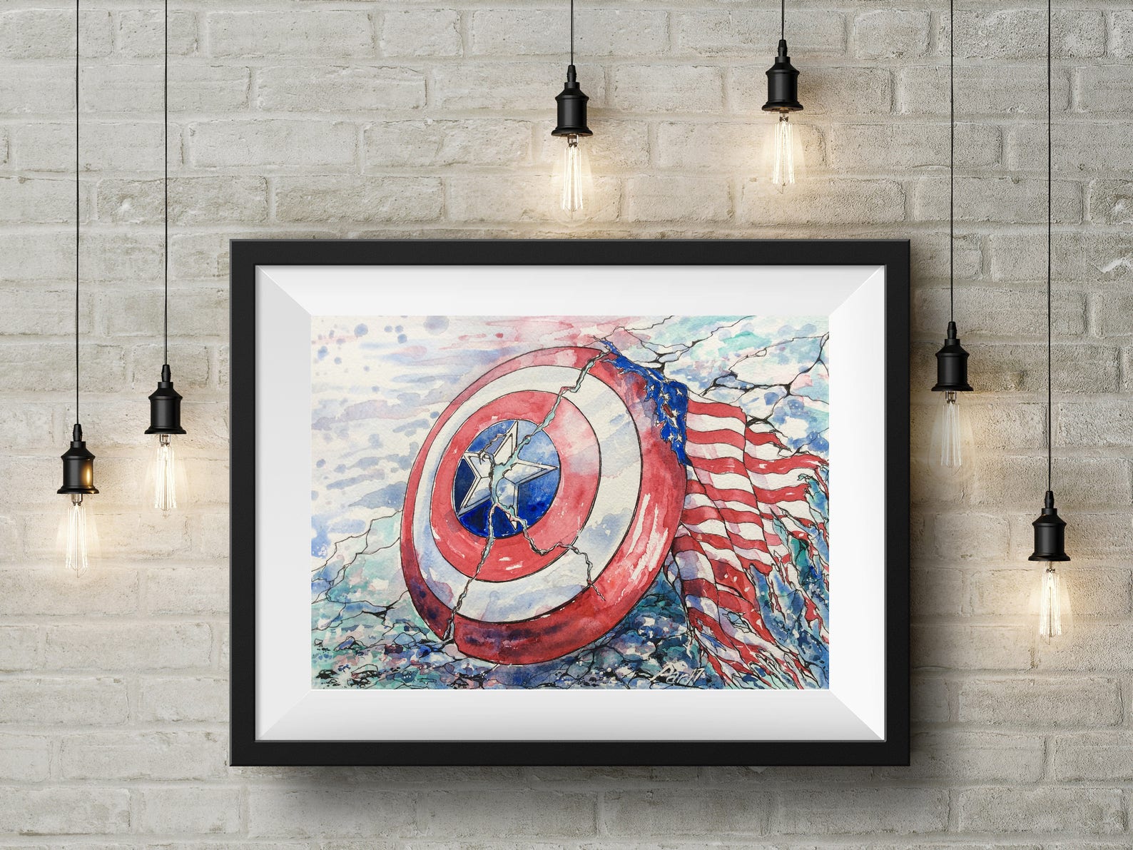 Captain America Shield Printsuperhero Watercolouravengers - Etsy