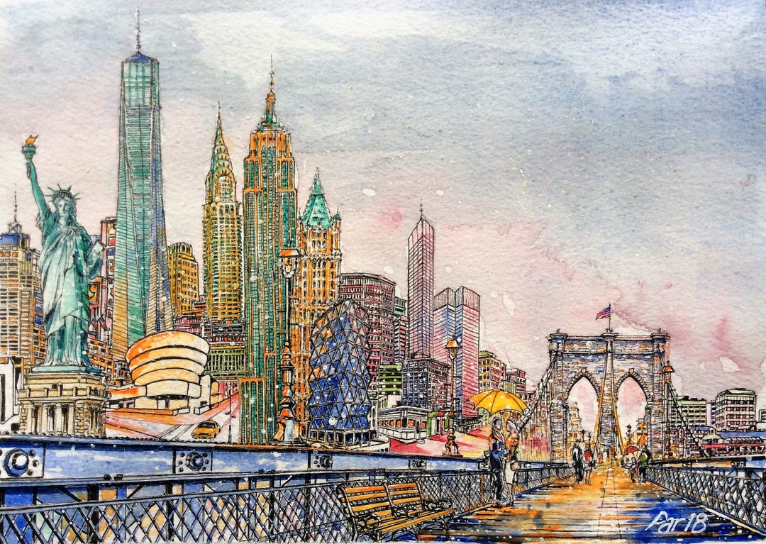 New York Print,nyc Iconic Cityscape,brooklyn Bridge Art,ny City ...