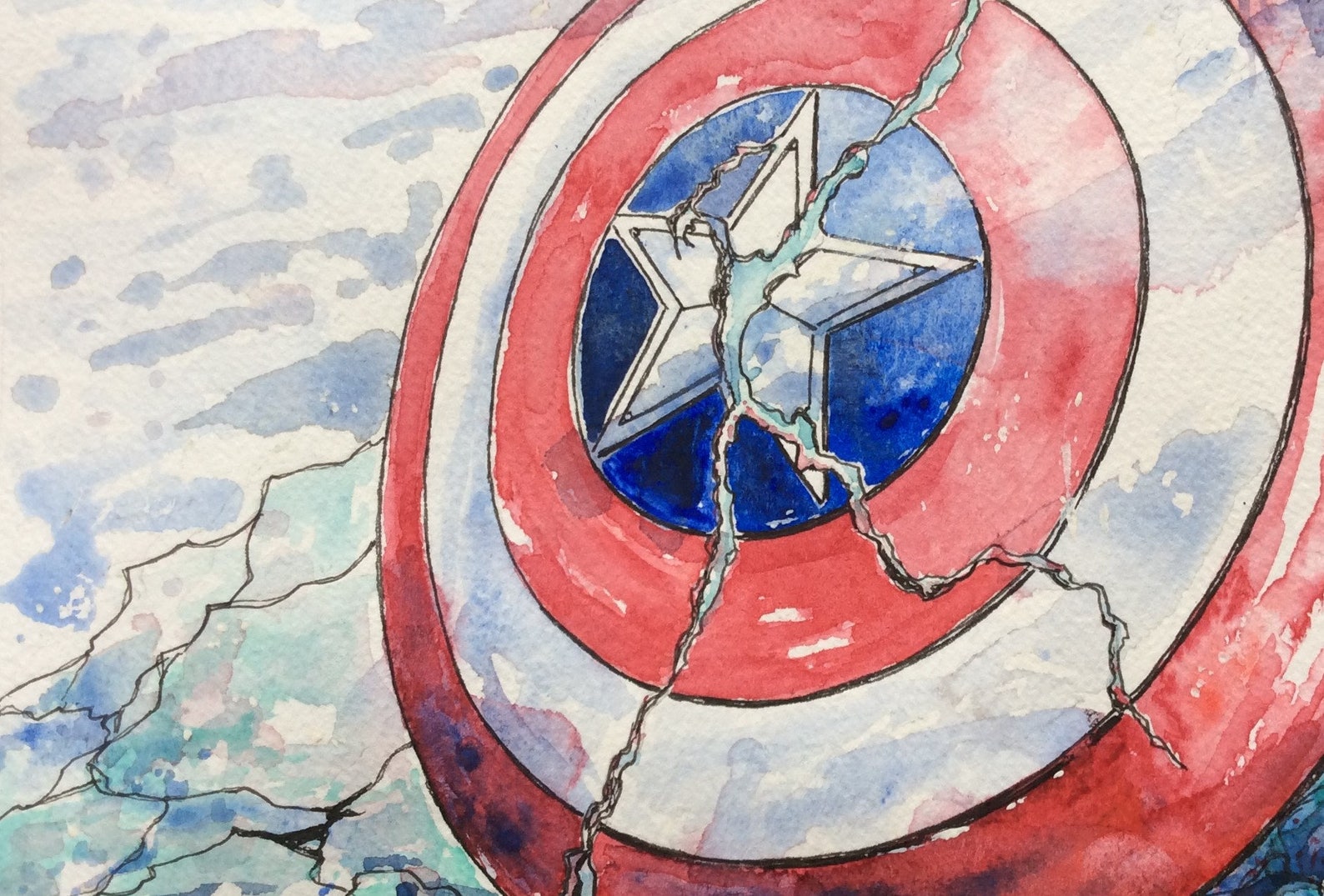 Captain America Shield Printsuperhero Watercolouravengers - Etsy