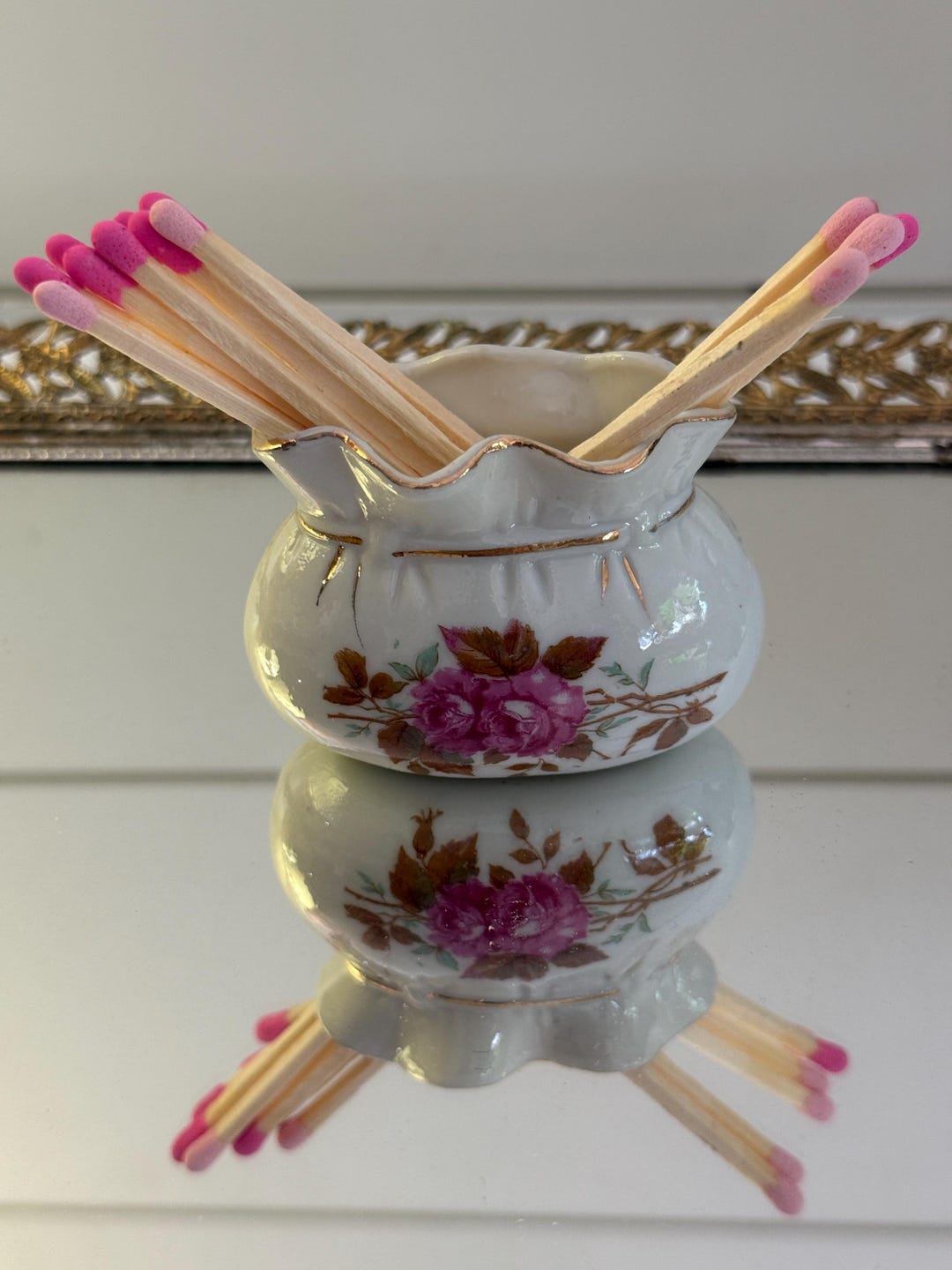 Vintage Floral Matchstick Holder With Strike & Matches - Etsy