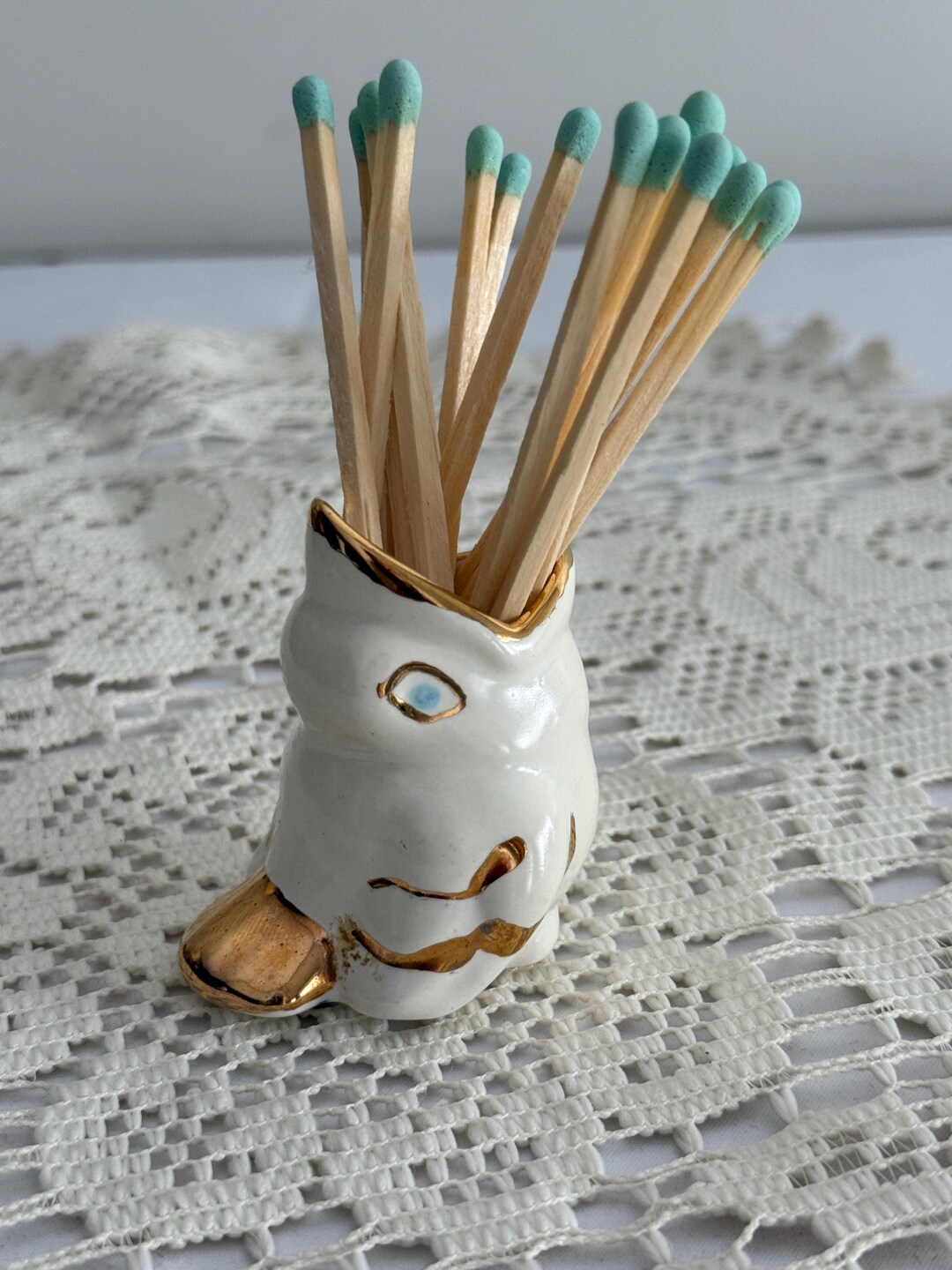 Vintage Ceramic Bird Matchstick Holder and Match Strike With 4” Matches ...
