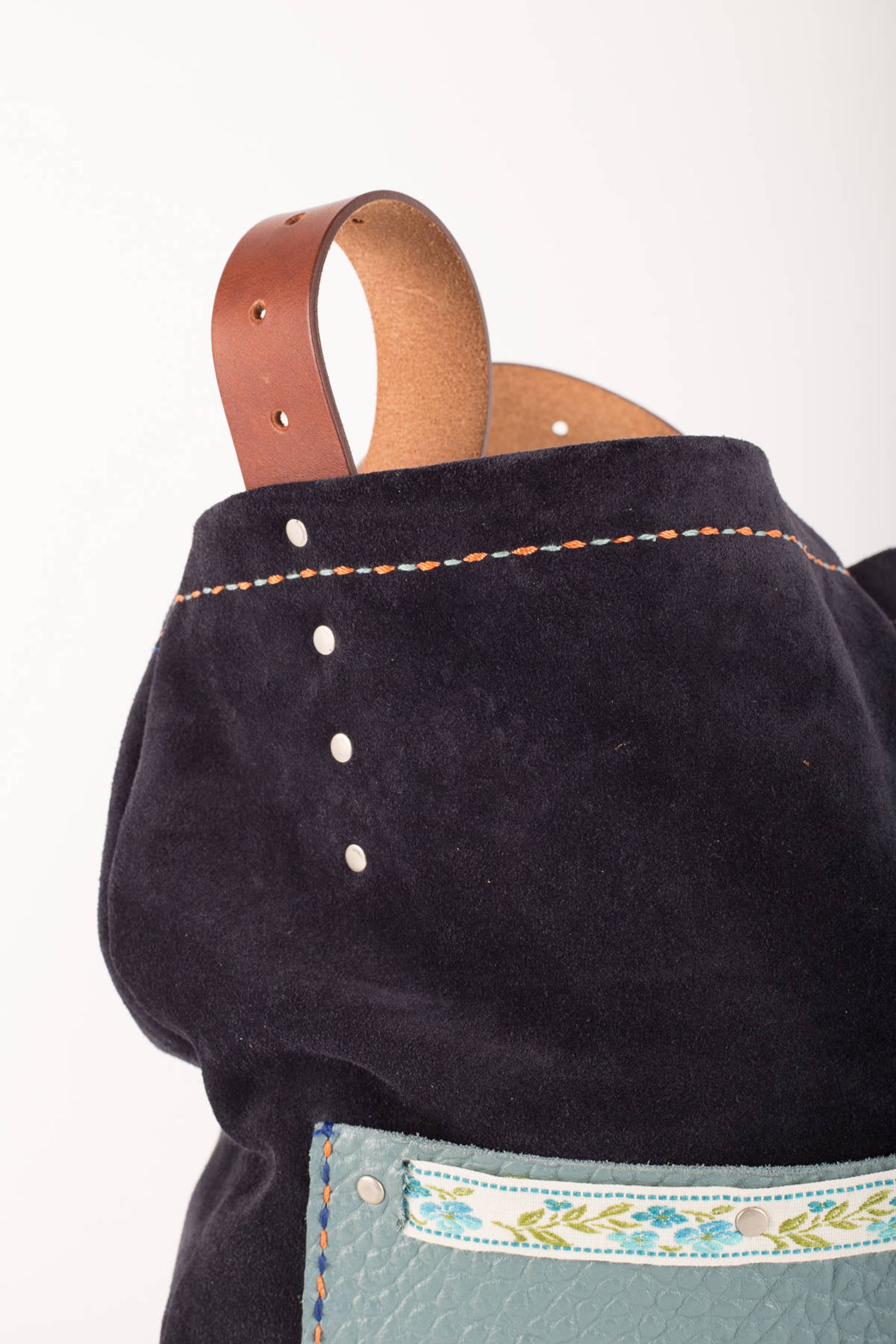 Large Dark Blue Italian Soft Leather Hand Sewn Tote - Etsy