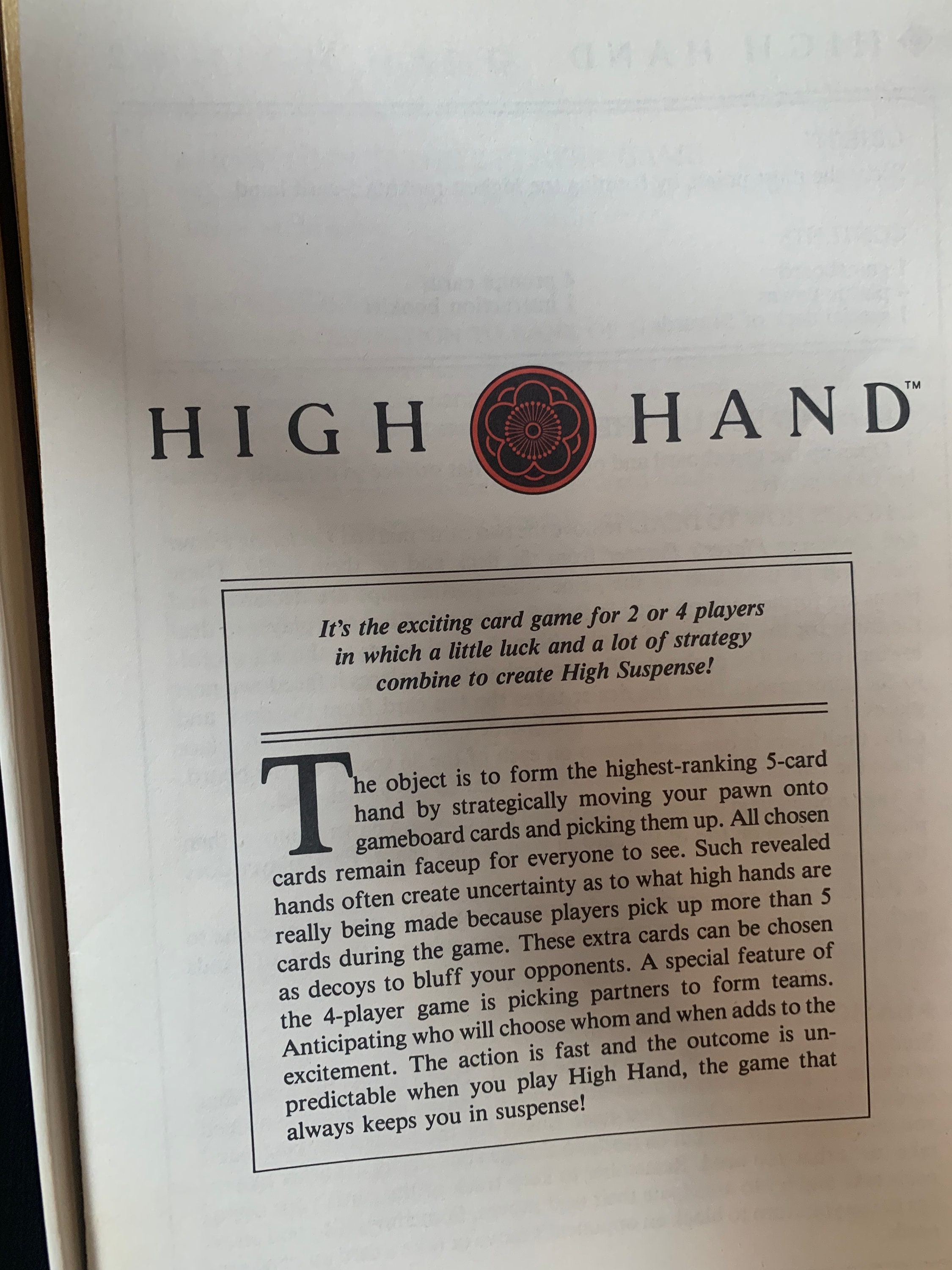 1984 High Hand Card Board Game - Etsy
