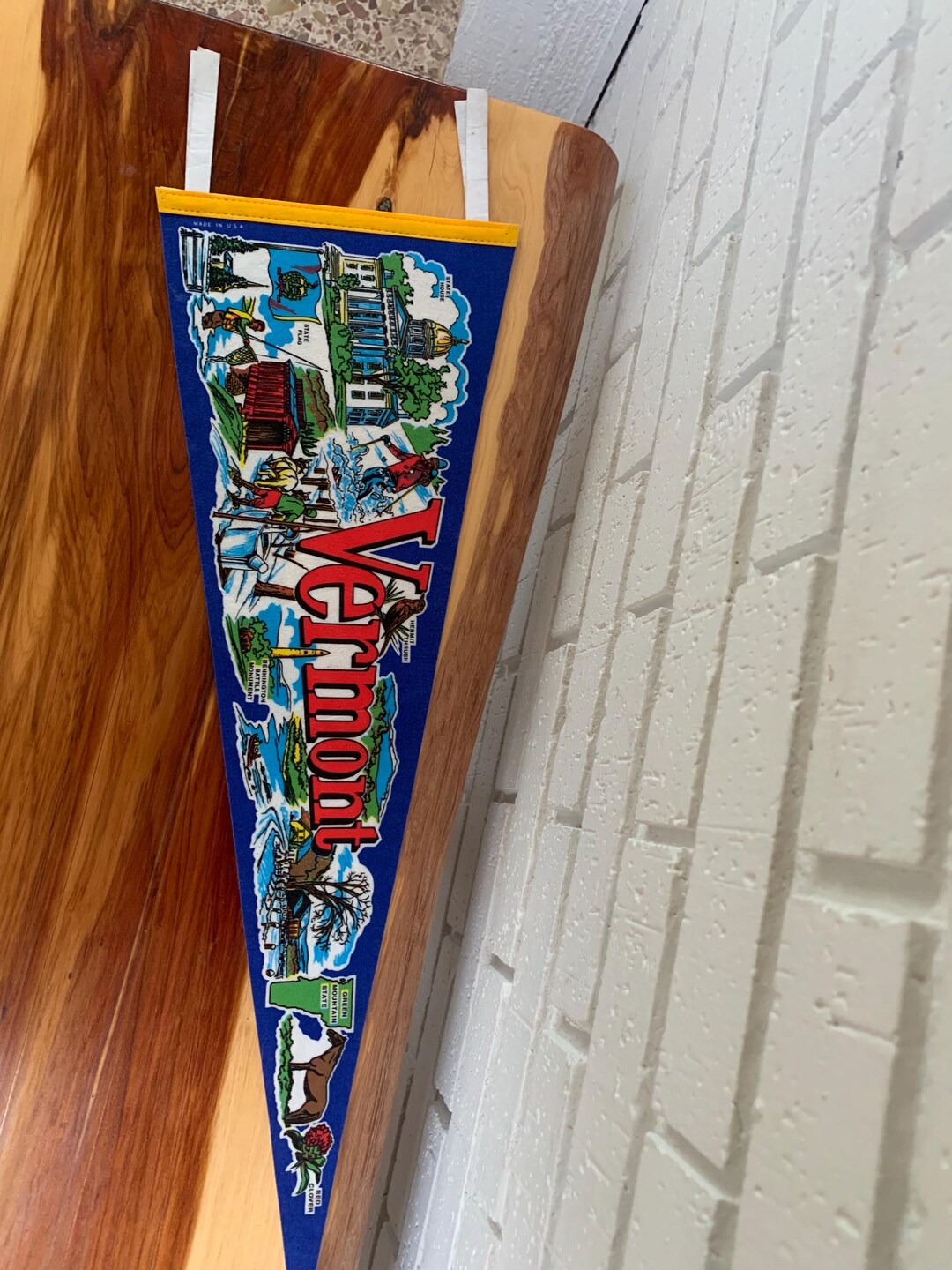 Vintage State of Vermont Souvenir Felt Pennant With Colorful Graphics ...