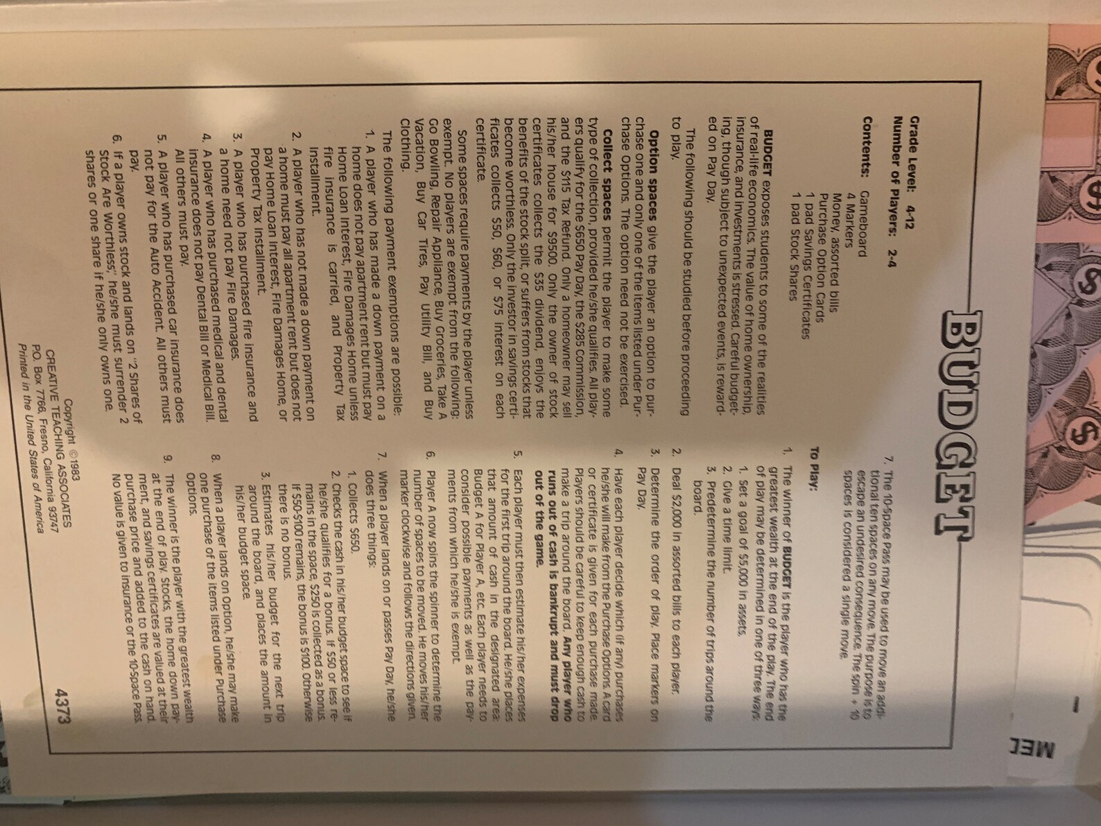 Vintage Budget Board Game A Consumer Math Game Grades 4-12 - Etsy