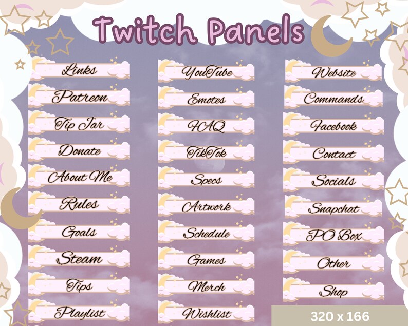 Twitch heavenly Moon Twitch Panels Stream Moon Cloud Shooting Star Sky ...
