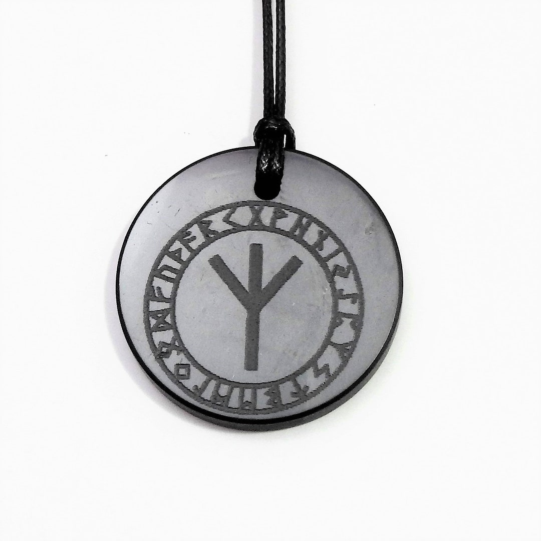 Shungite ALGIZ RUNE Pendant Necklace EMF Protection & Healing - Etsy