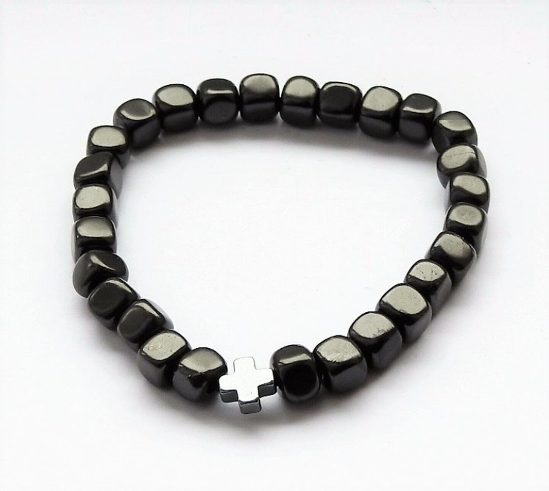 Shungite Bracelet Christian Cross 6mm Bead Elastic Cord - EMF ...