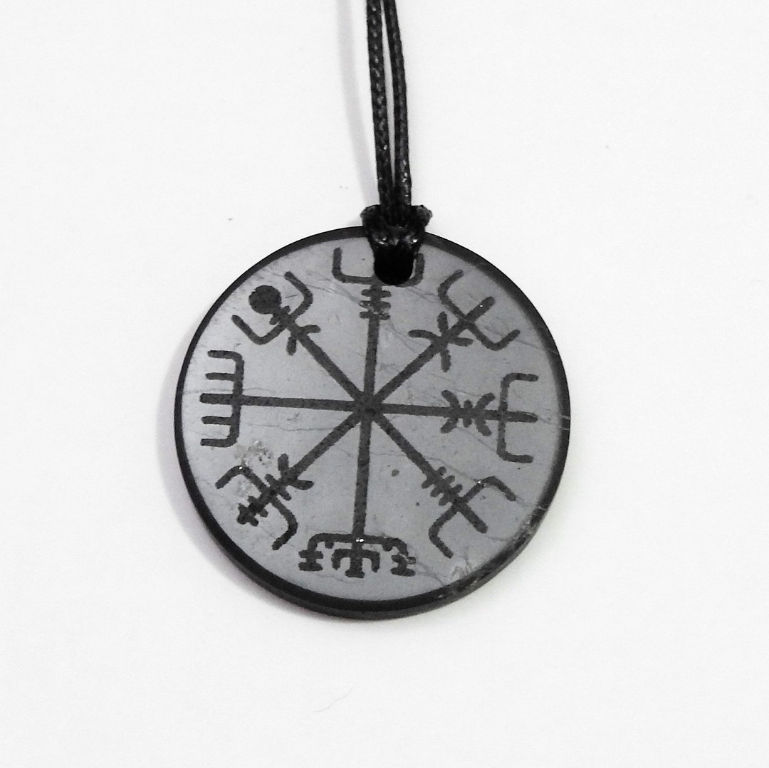 Shungite Vegvisir Viking Norse Rune Compass Pendant Engraved Necklace ...