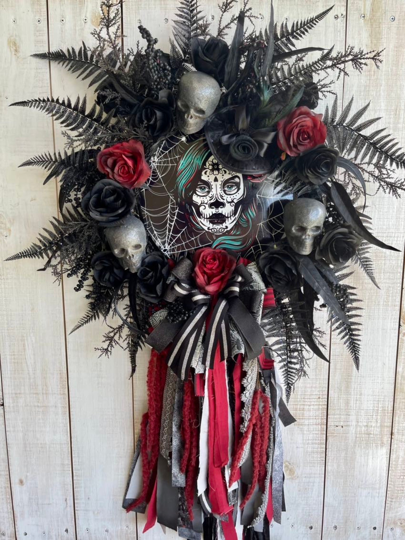 Day of the Dead Halloween Sugar Skull Wreath for Front Door - Etsy