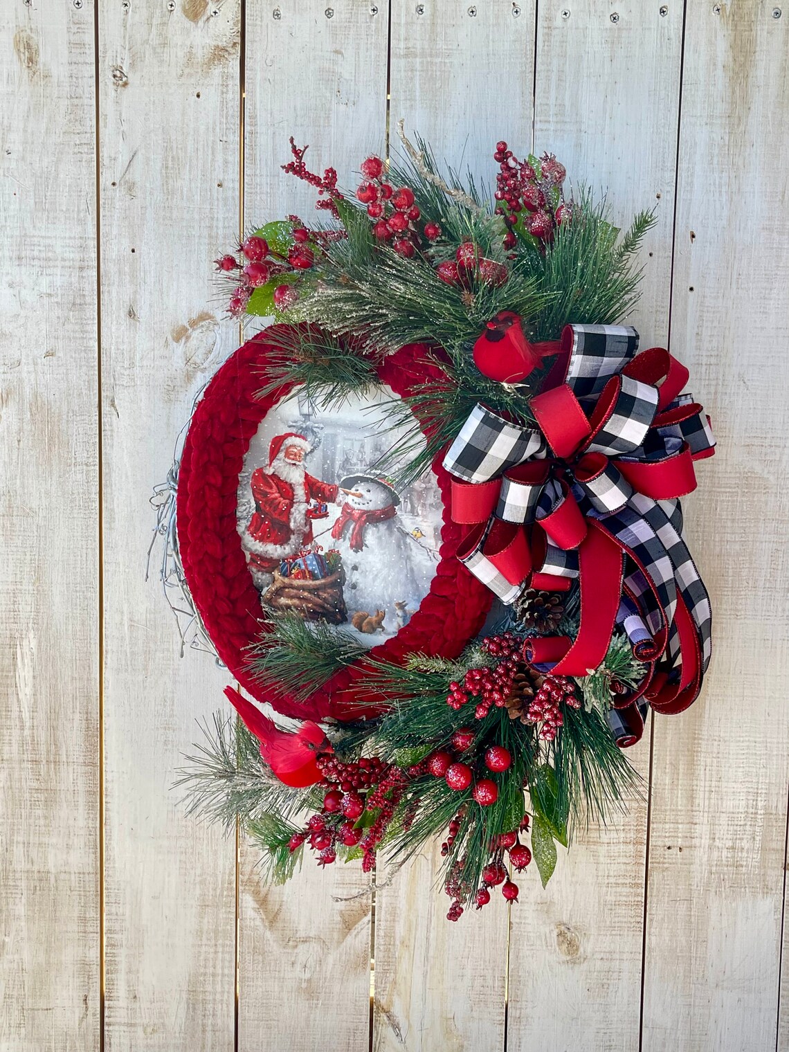 Santa Cardinal Winter Christmas Farmhouse Traditional Holiday - Etsy