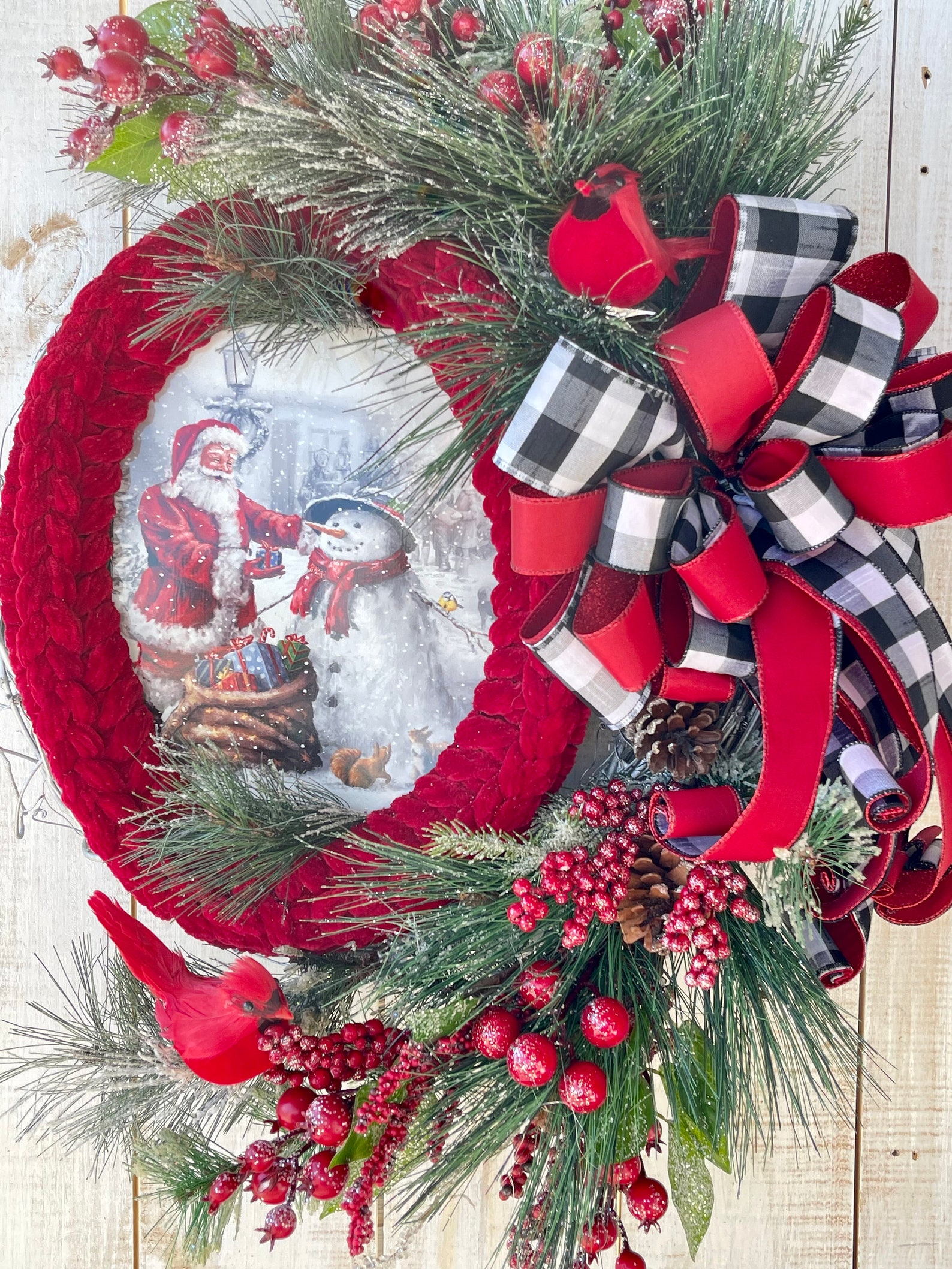 Santa Cardinal Winter Christmas Farmhouse Traditional Holiday - Etsy