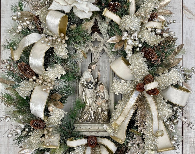 Large 36 Christmas Nativity Holy Family Holiday Wreath for Front Door ...