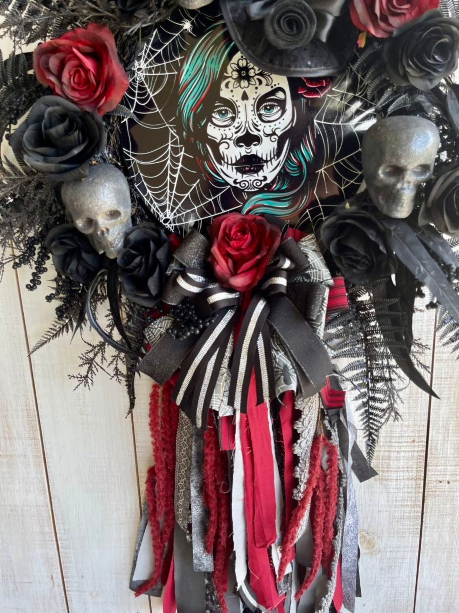 Day of the Dead Halloween Sugar Skull Wreath for Front Door - Etsy