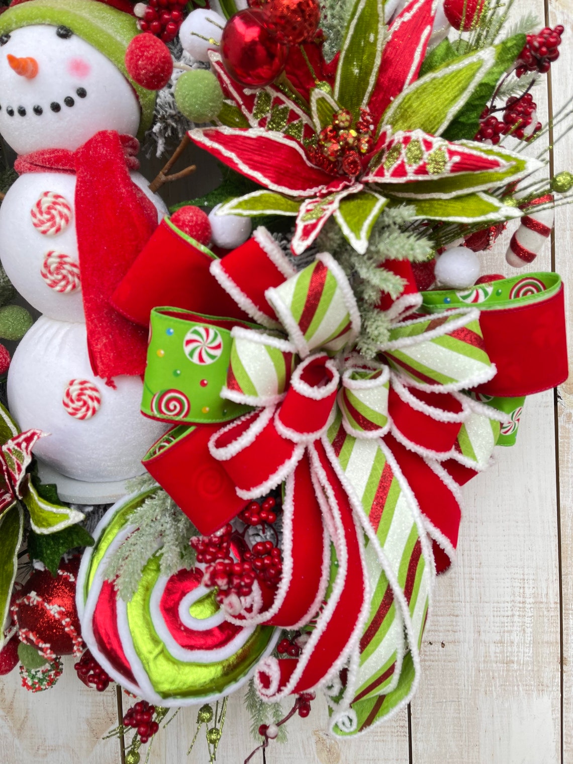 Christmas Winter Holiday Snowman Candy Green and Red Wreath - Etsy