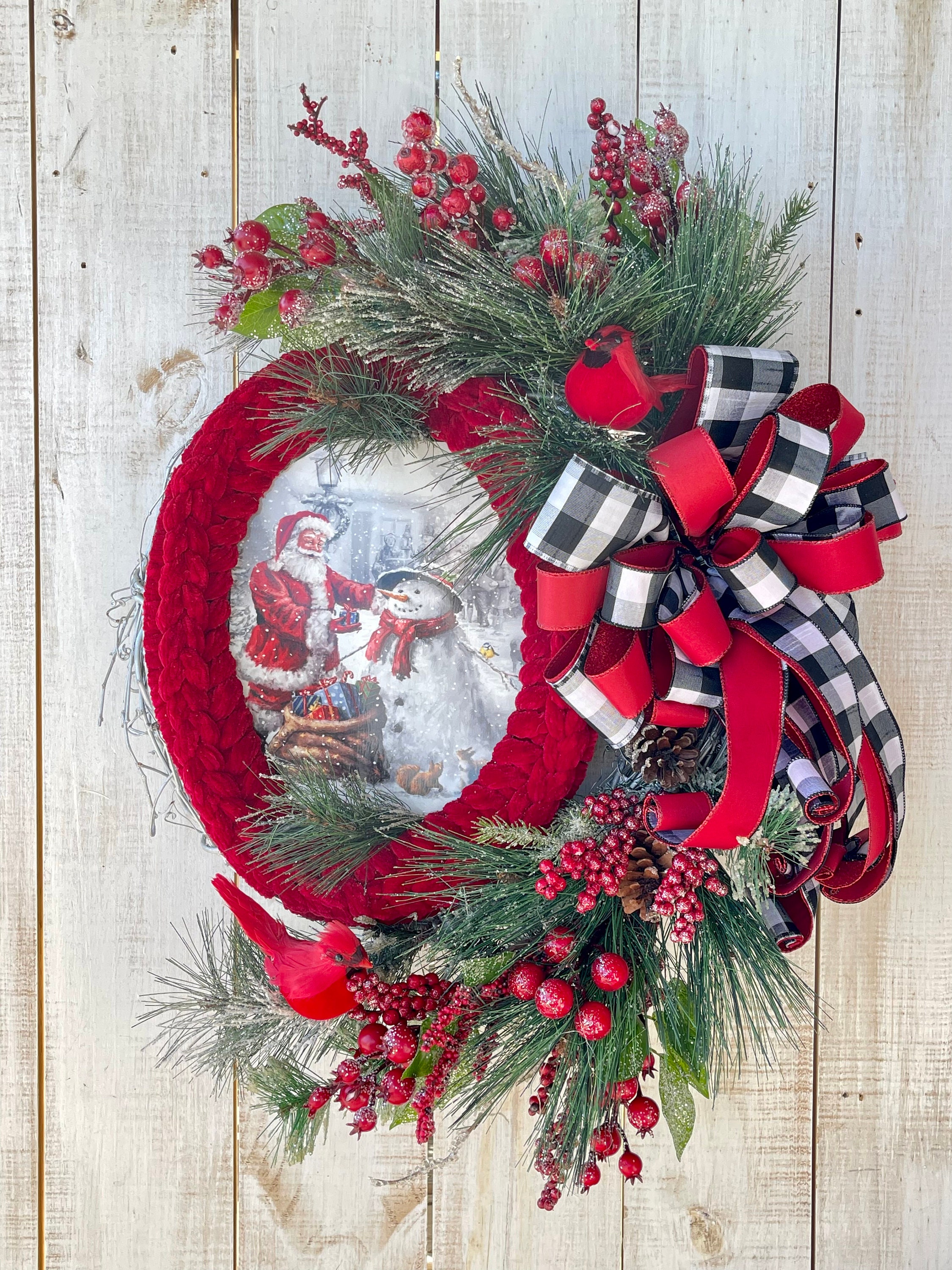 Santa Cardinal Winter Christmas Farmhouse Traditional Holiday - Etsy