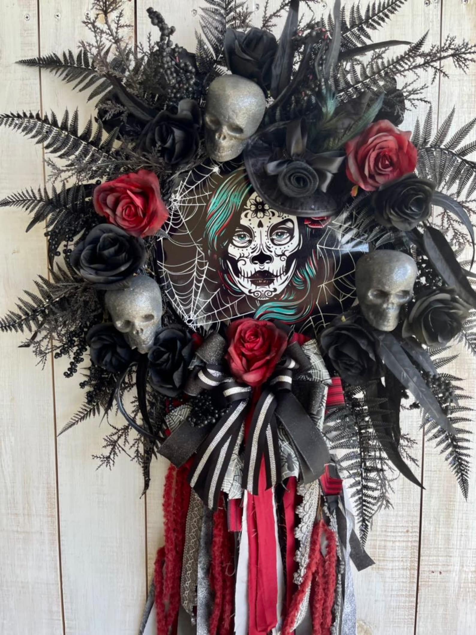 Day of the Dead Halloween Sugar Skull Wreath for Front Door - Etsy