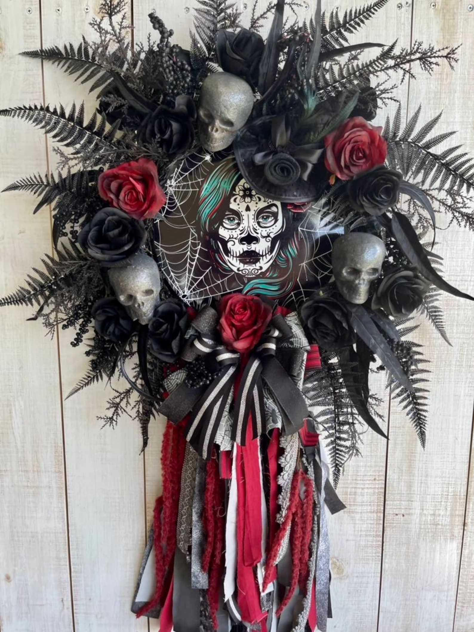 Day of the Dead Halloween Sugar Skull Wreath for Front Door - Etsy