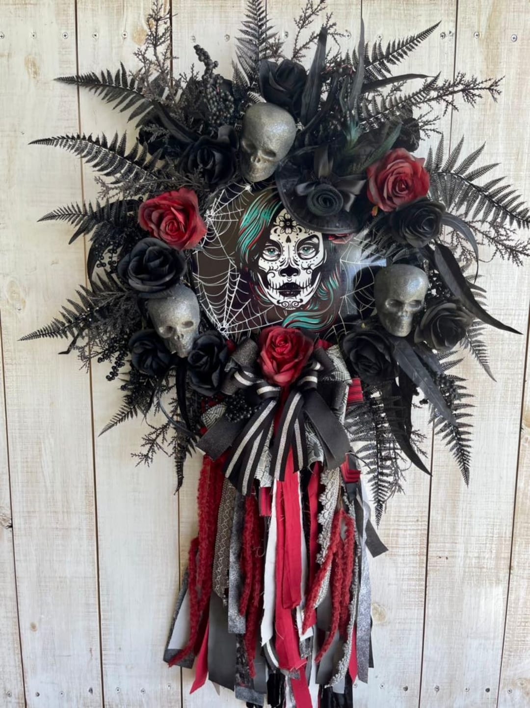 Day of the Dead Halloween Sugar Skull Wreath for Front Door Porch ...
