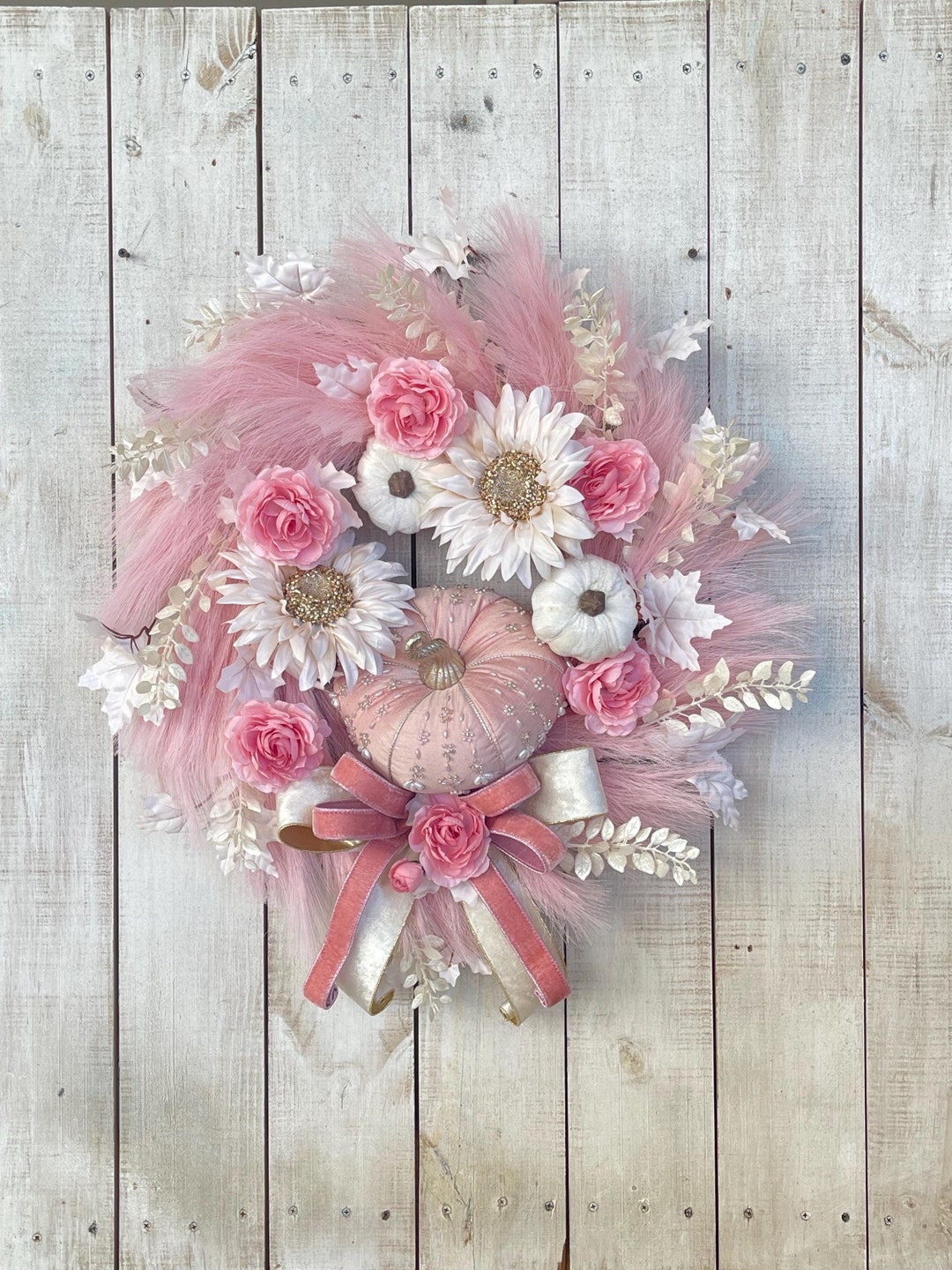 Pink Rose & Sunflower Fall Wreath: Glam Thanksgiving Door Decor - Etsy