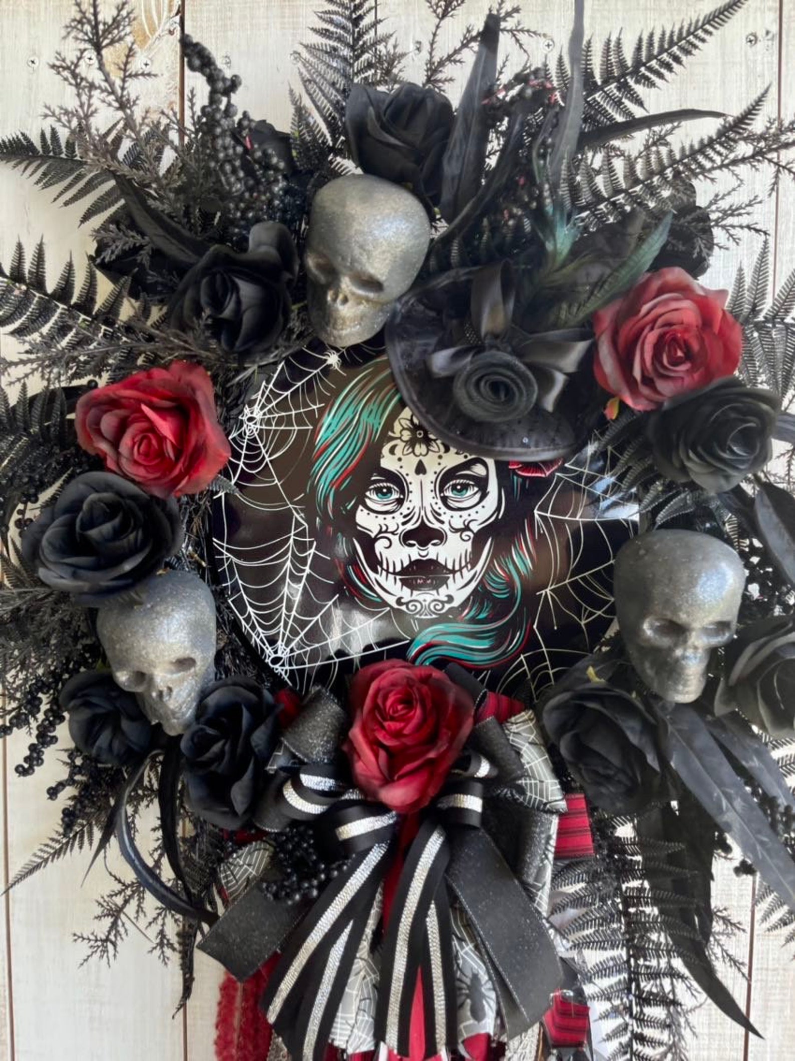 Day of the Dead Halloween Sugar Skull Wreath for Front Door - Etsy