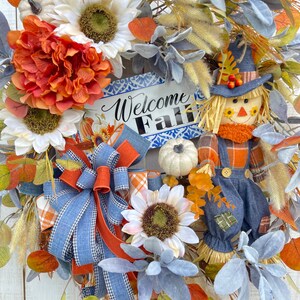 Thanksgiving Autumn Fall Scarecrow Sunflower Pumpkin Welcome Wreath for ...