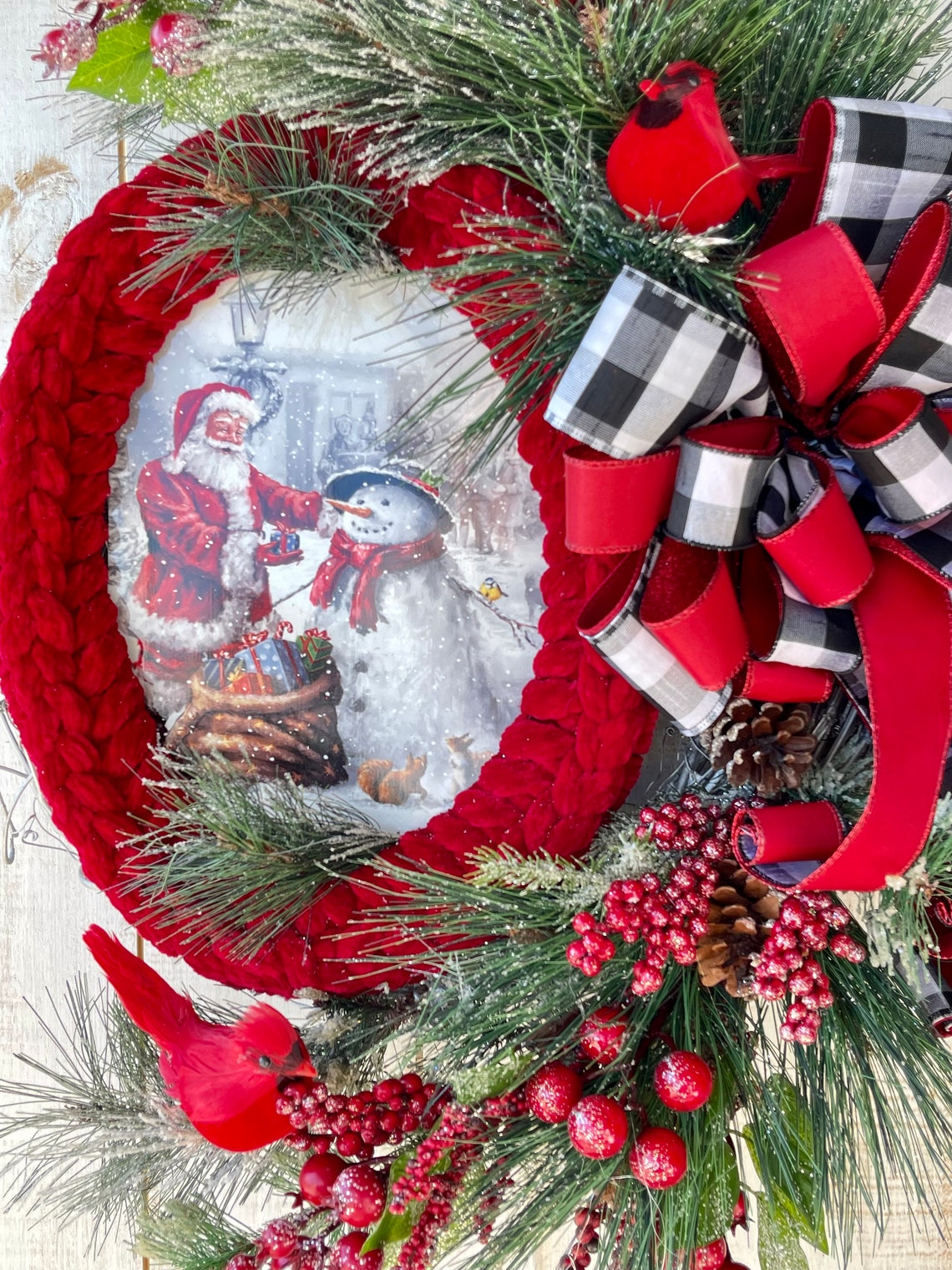 Santa Cardinal Winter Christmas Farmhouse Traditional Holiday - Etsy