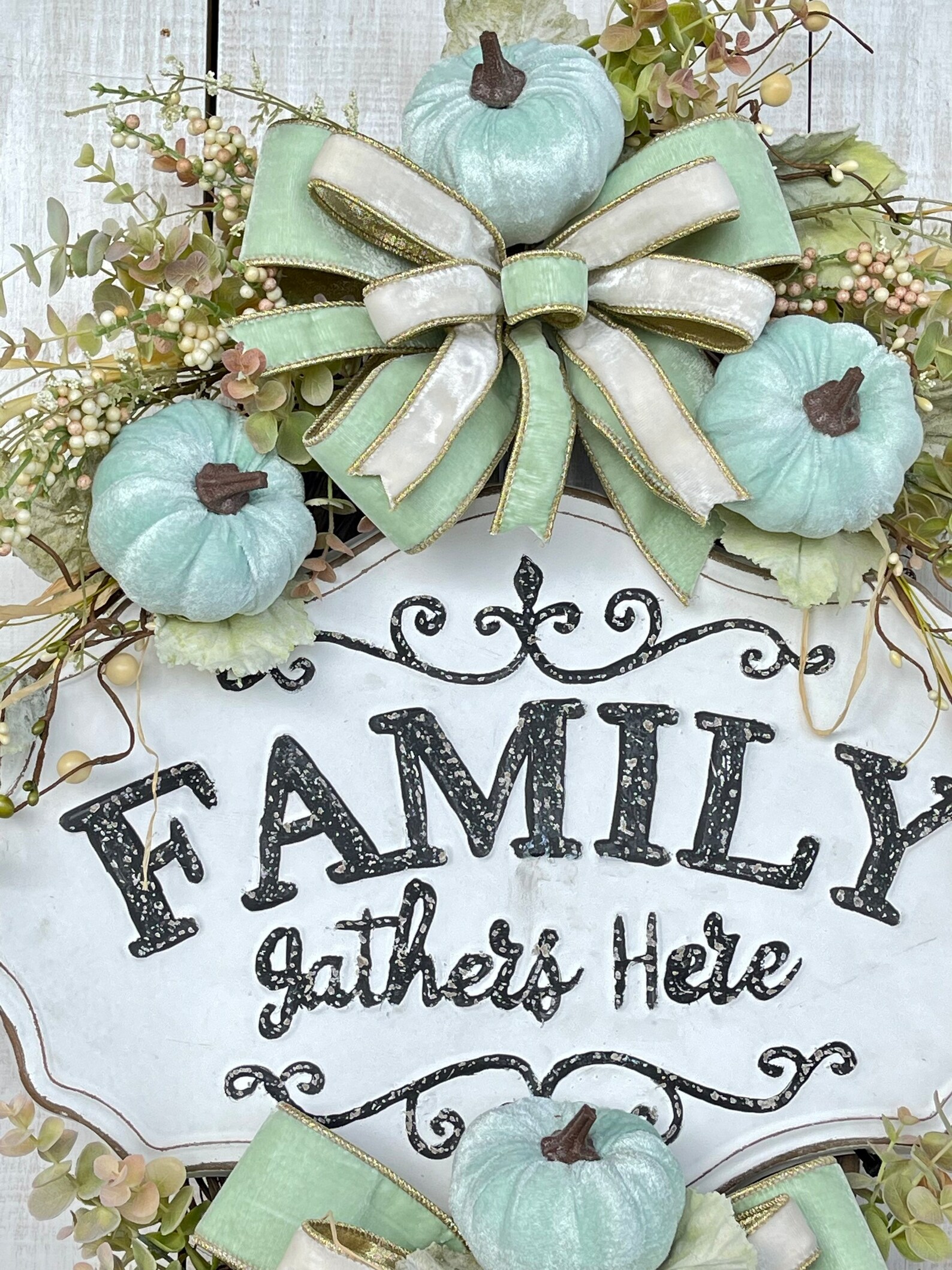 Fall Harvest Autumn Thanksgiving Mint Pumpkin Wreath for Front - Etsy