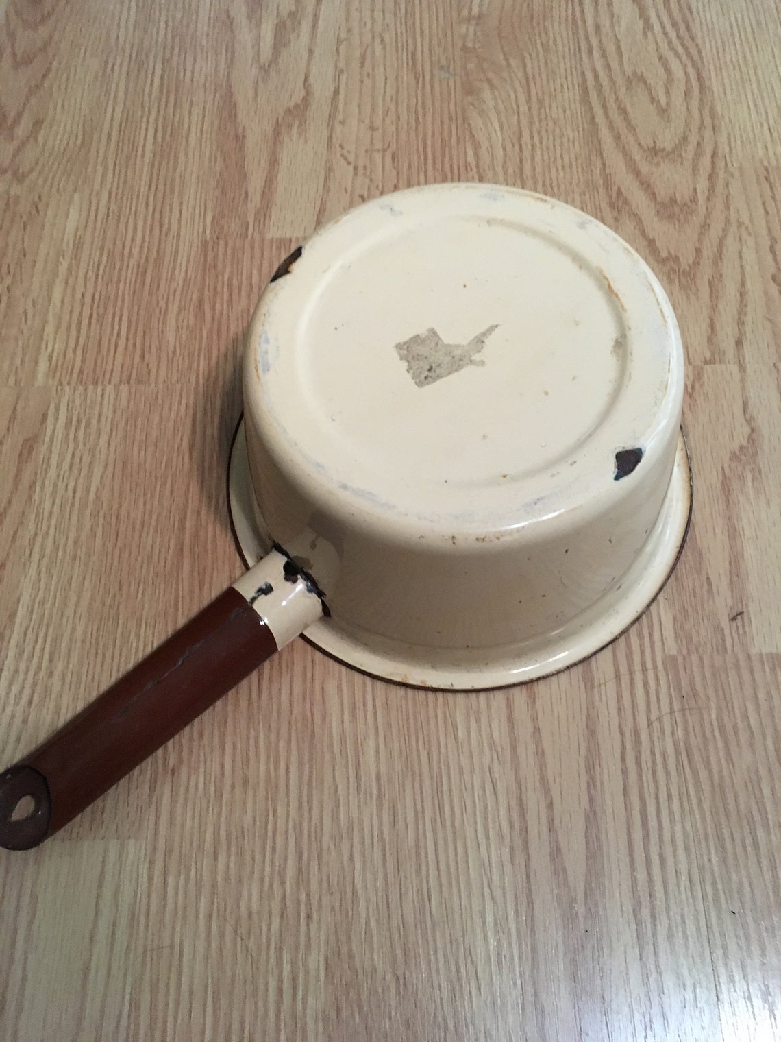 Small Yellow Enamelware Pan With Brown Trim - Etsy